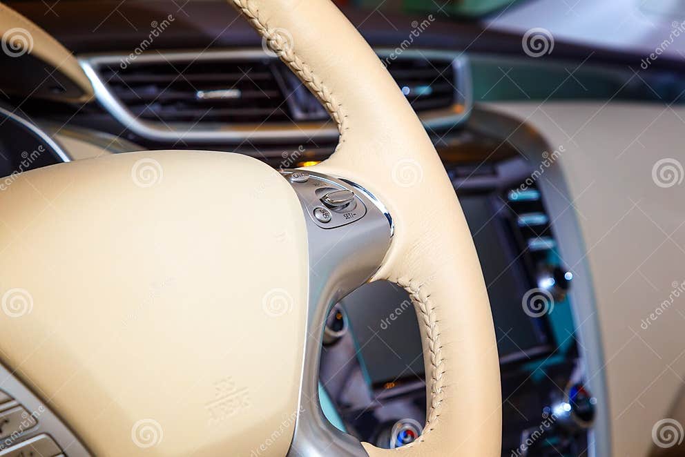 Joystick Control on the Steering Wheel of a Modern Car Stock Photo ...