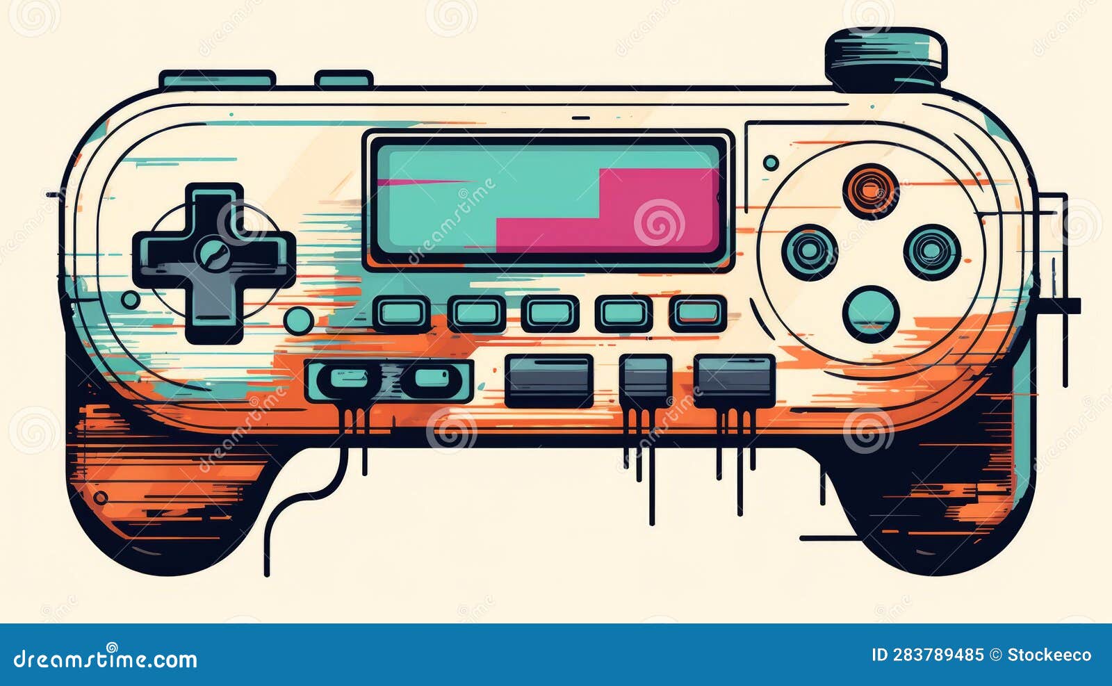 Retro-inspired Game Controller Illustration on Beige Background Stock ...
