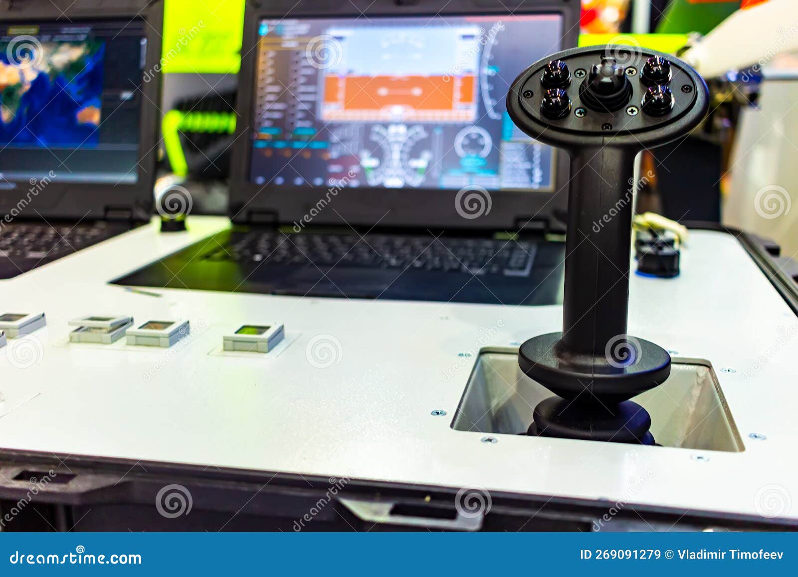 The Joystick Handle of Simulator Standing in Front of the Flight ...