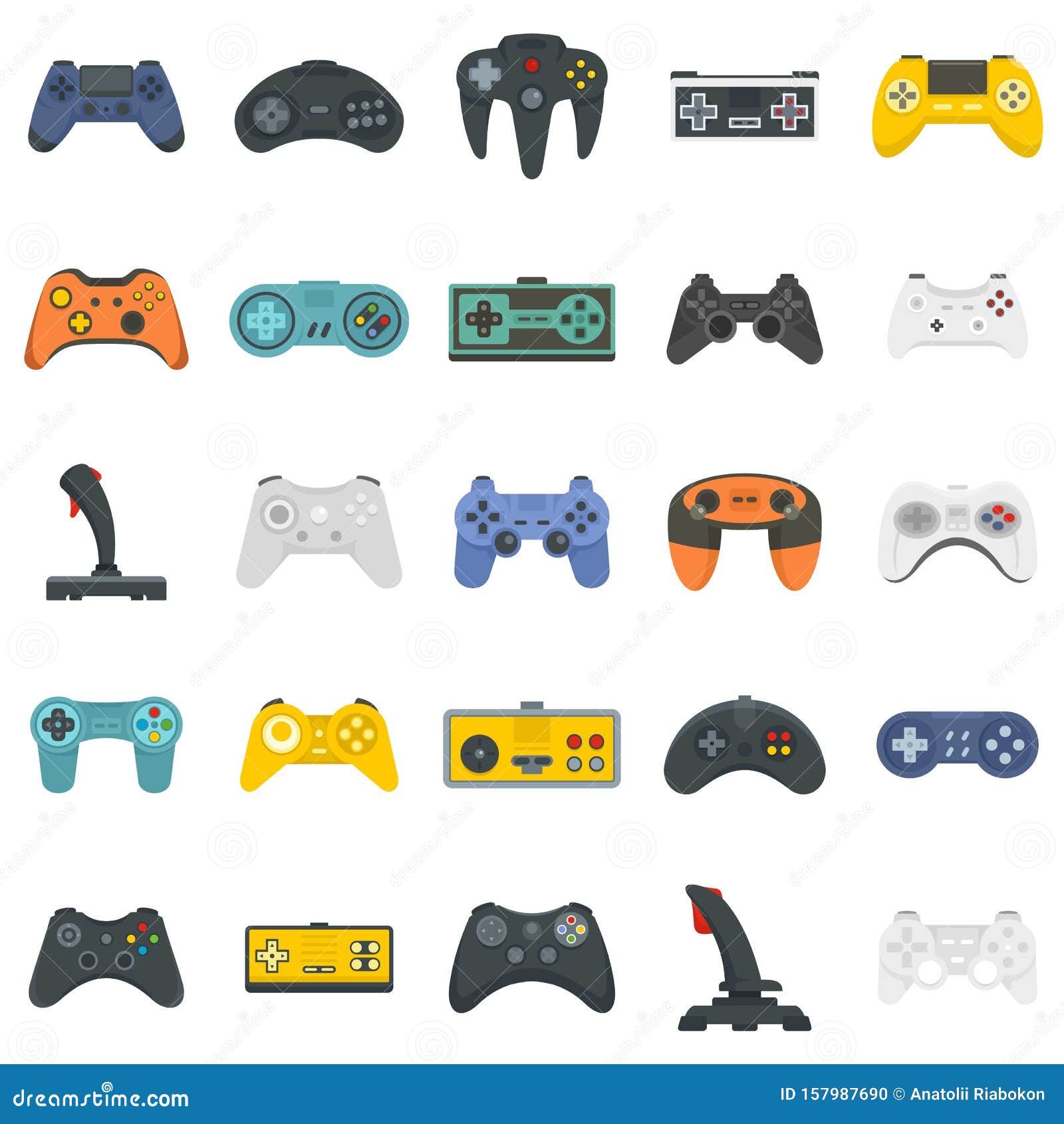 Joystick Icons Set, Flat Style Stock Vector - Illustration of internet ...
