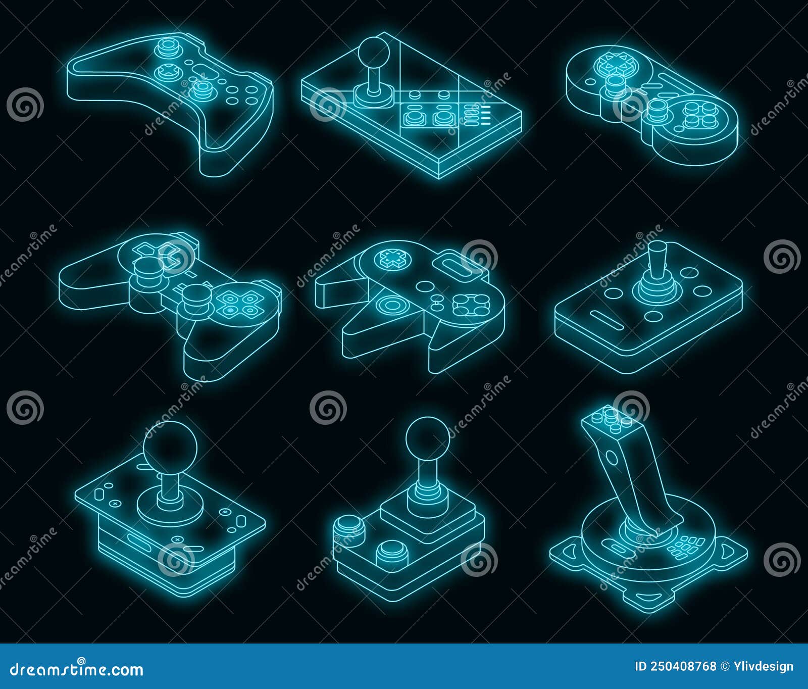 Joystick Icons Set Vector Neon Stock Vector - Illustration of device ...
