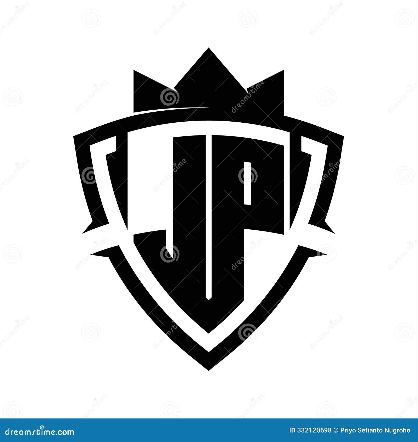 JP Letter Bold Monogram Triangle Curve Shield Shape With Crown Black ...