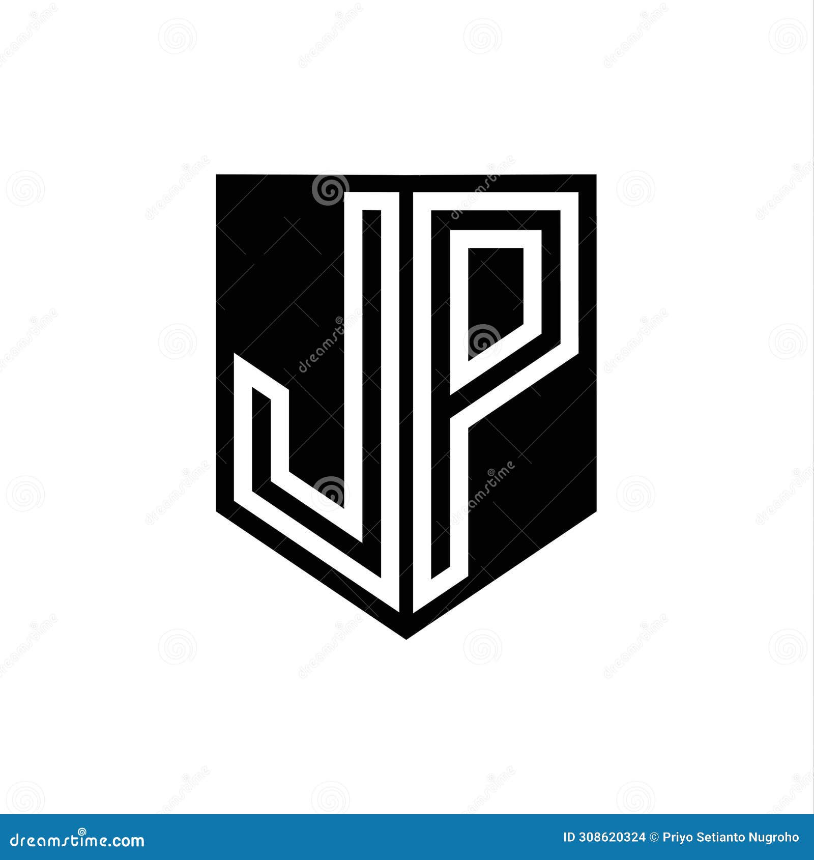 JP Logo Monogram Shield Geometric White Line Inside Black Shield Color ...