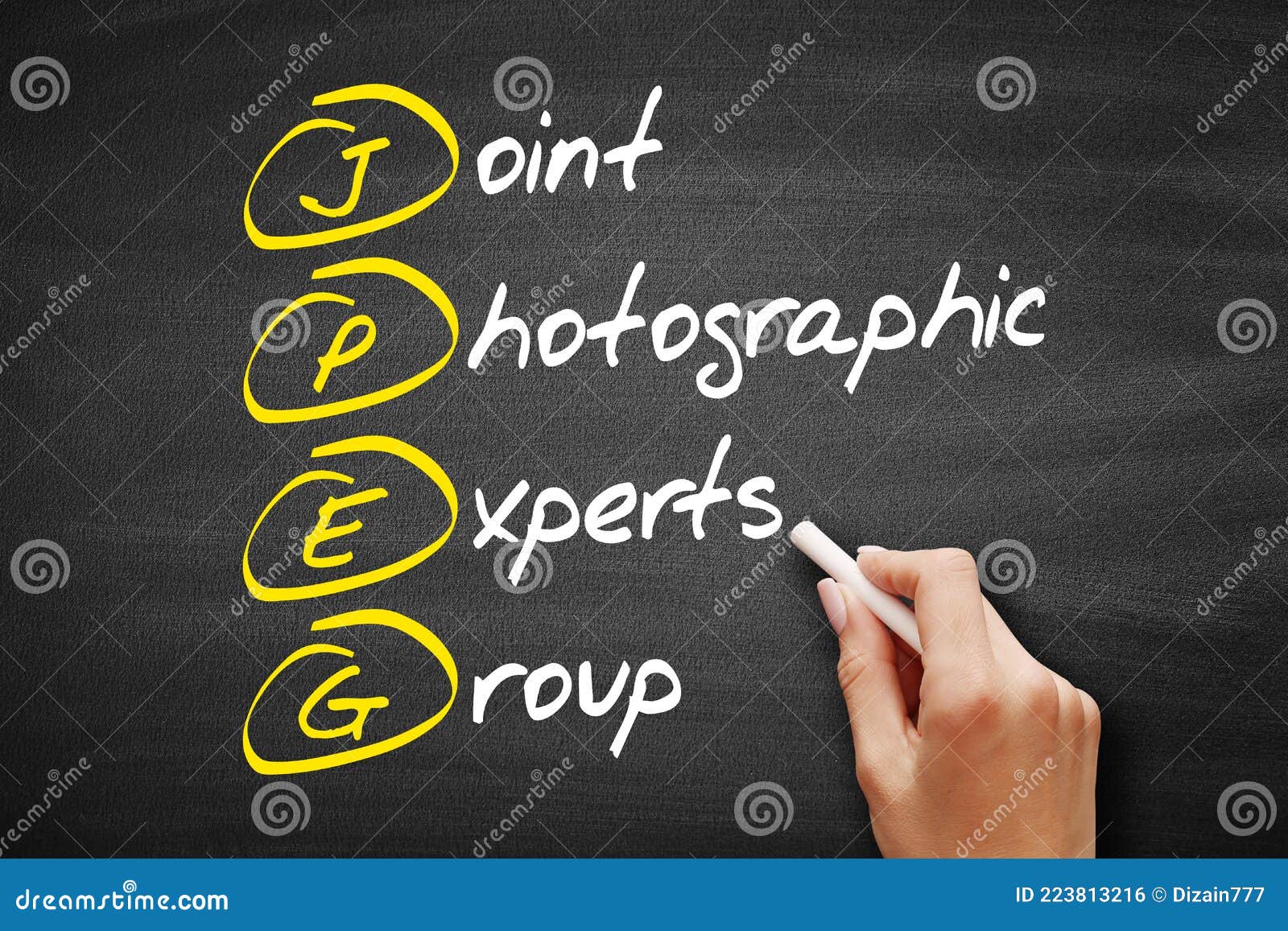 JPEG - Joint Photographic Experts Group Acronym, Concept on Blackboard ...