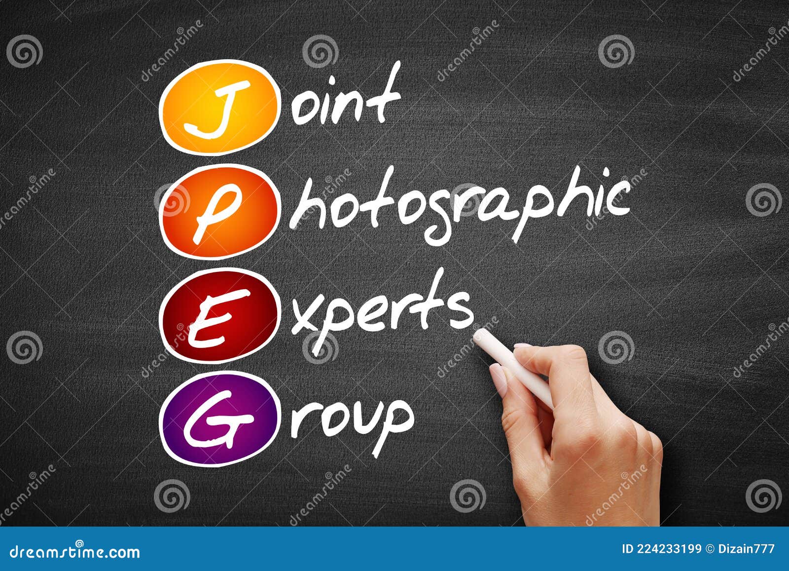 JPEG - Joint Photographic Experts Group Acronym, Concept on Blackboard ...
