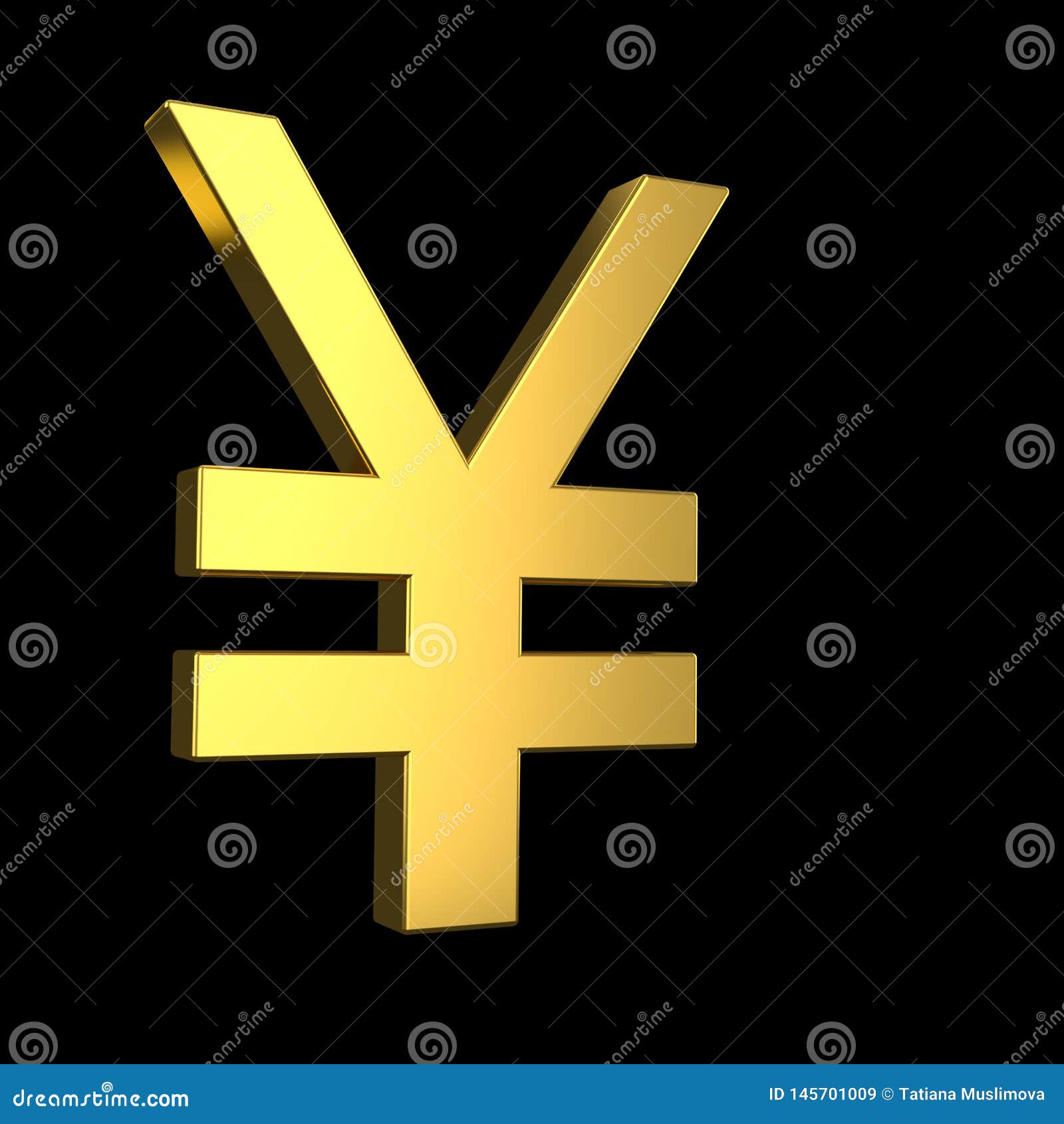 JPY Sign. 3d Golden Yen Symbol On Black Background. 3d Rendering ...