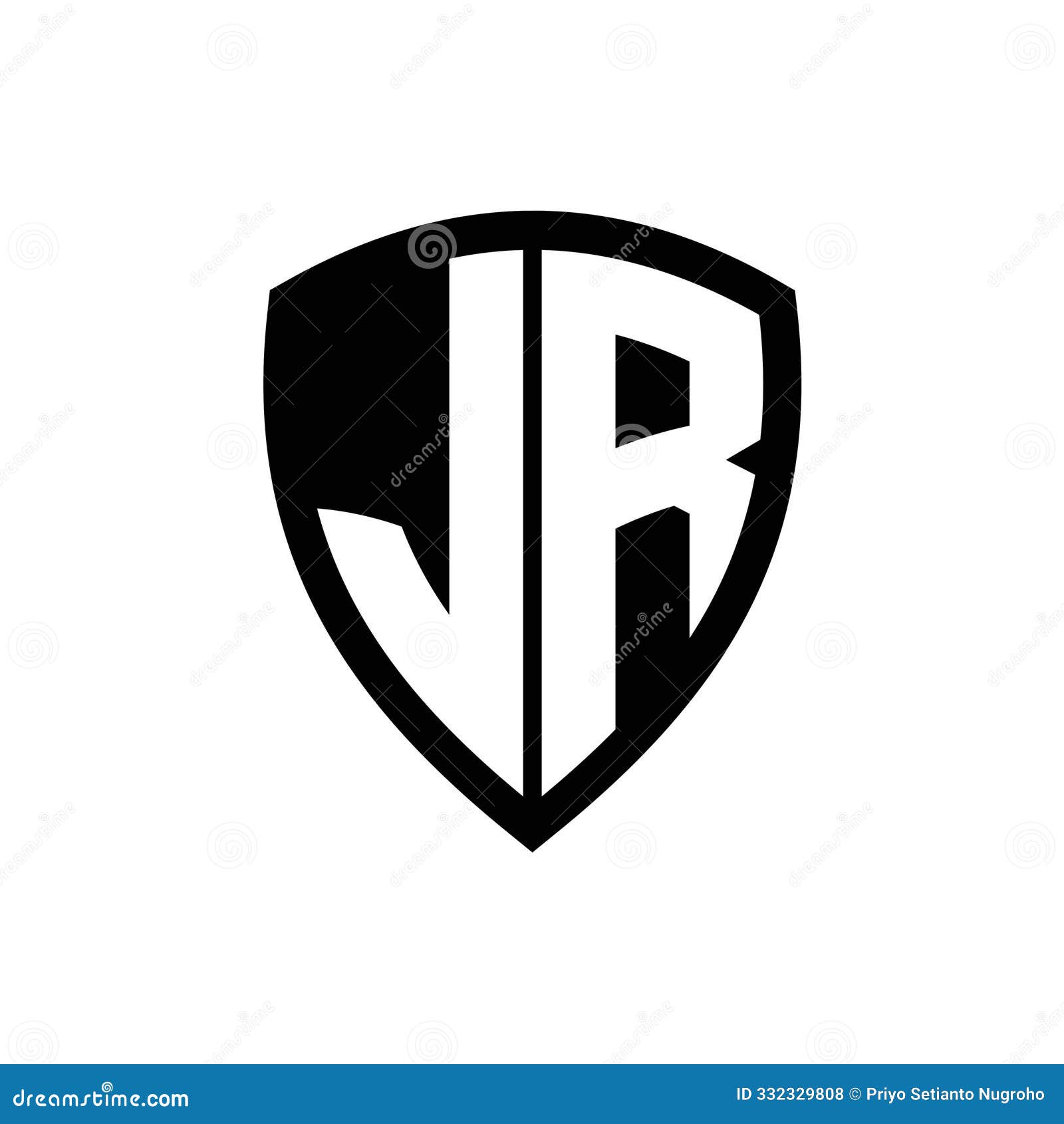 JR Monogram Logo with Bold Letters Shield Shape with Black and White ...