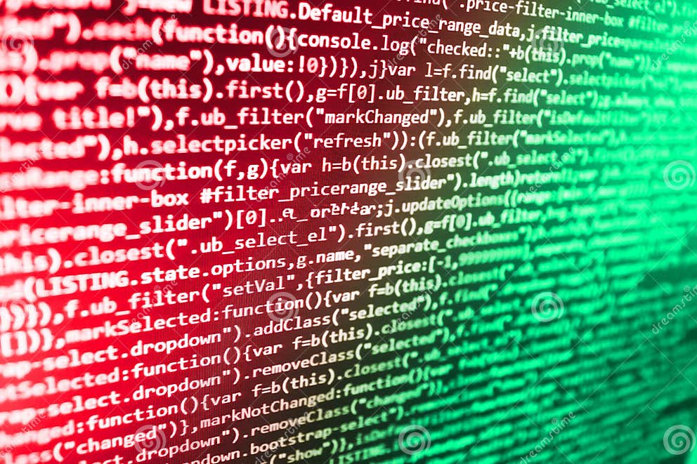 Js and the Abstract Background. Programming Text on Dark Screen. Source ...