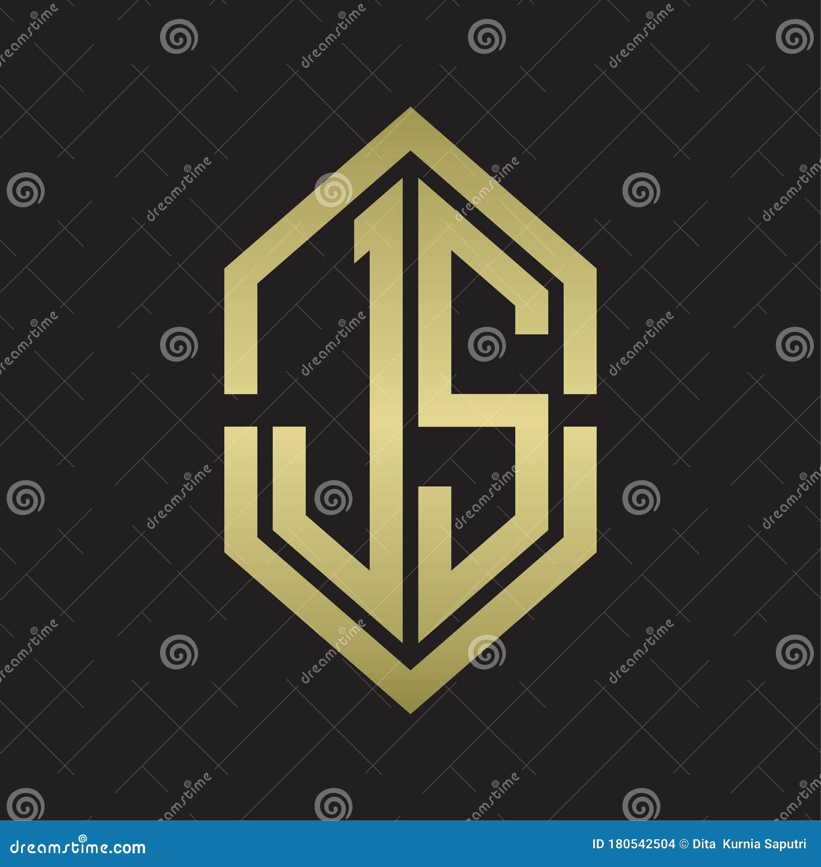 JS Logo Monogram with Hexagon Shape and Outline Slice Style with Gold ...
