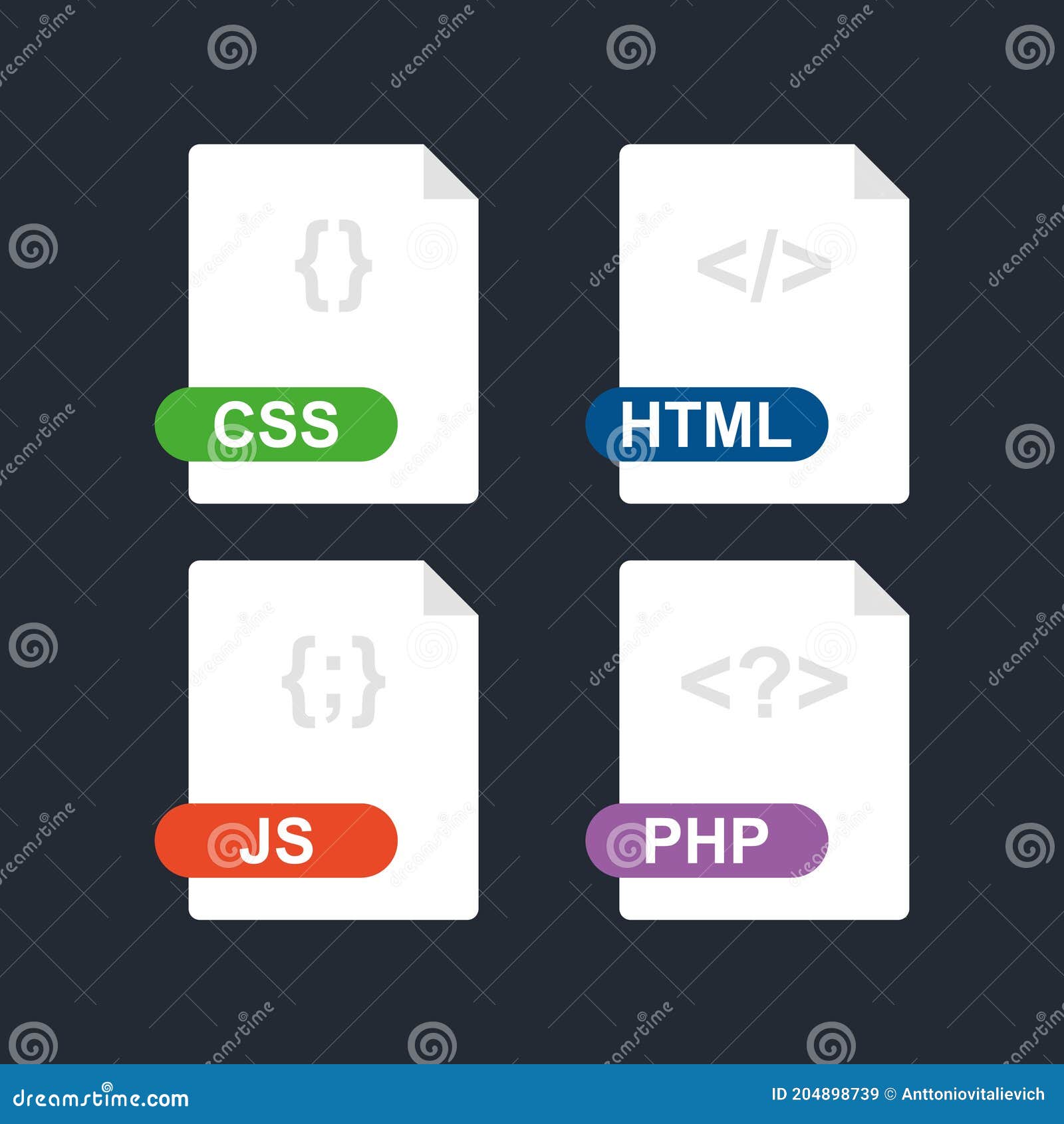 Js PHP HTML CSS. Collection D'icône Plate De Format De Fichier De Développement Web. Vecteur ...