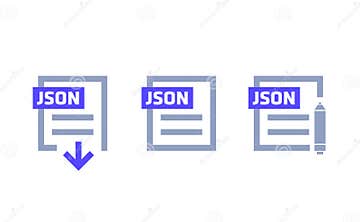 JSON Format, Download File, Edit Document Icons Stock Illustration ...