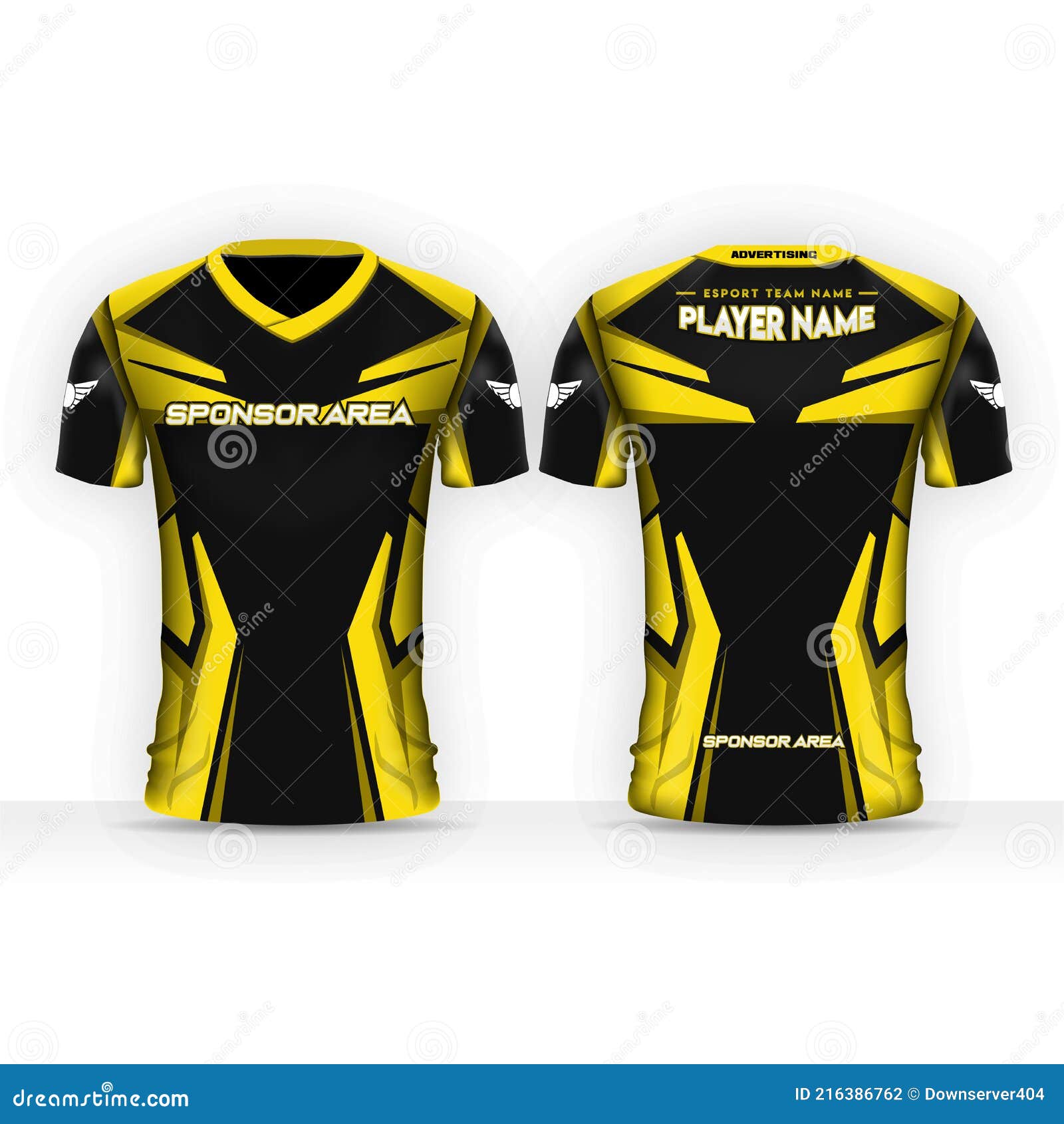 Yellow E-Sport Jersey Design Template with Realistic Effect, Front and ...