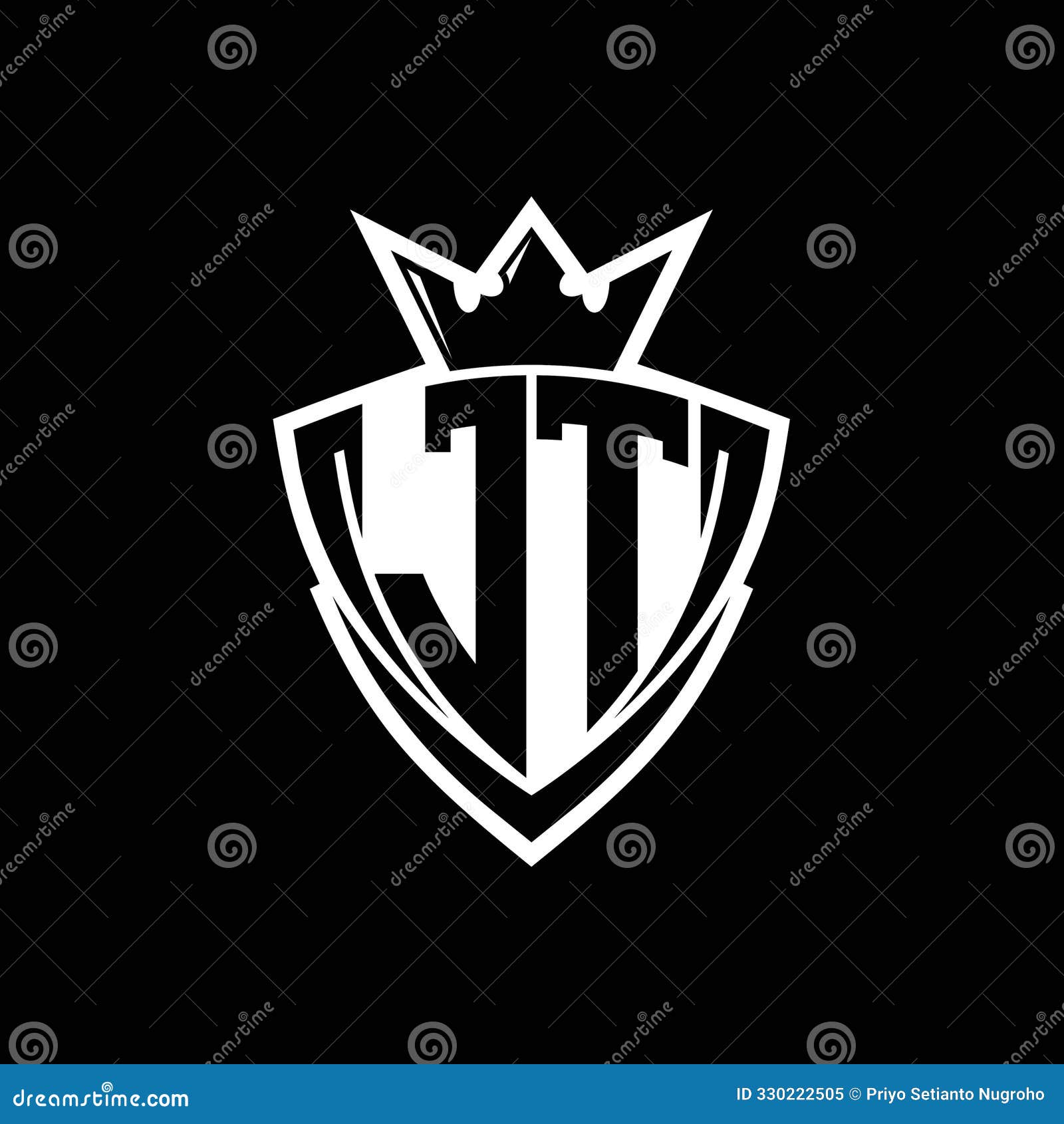 JT Letter Logo with Sharp Triangle Shield Shape with Crown Inside White ...