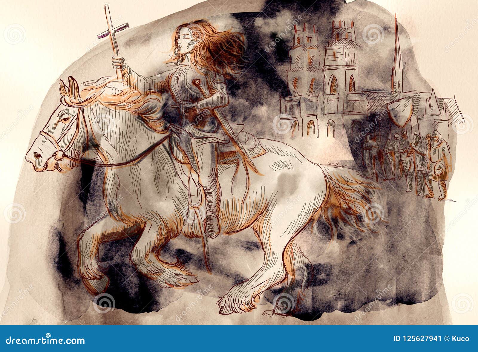 Juana De Arco - Un Ejemplo Pintado a Mano Ilustración del Vector ...