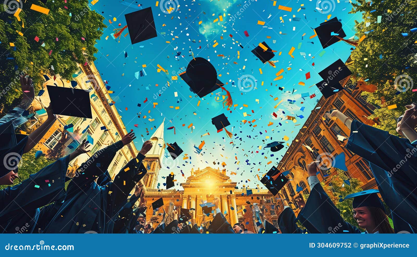 Jubilant Graduation Scene stock illustration. Illustration of ...