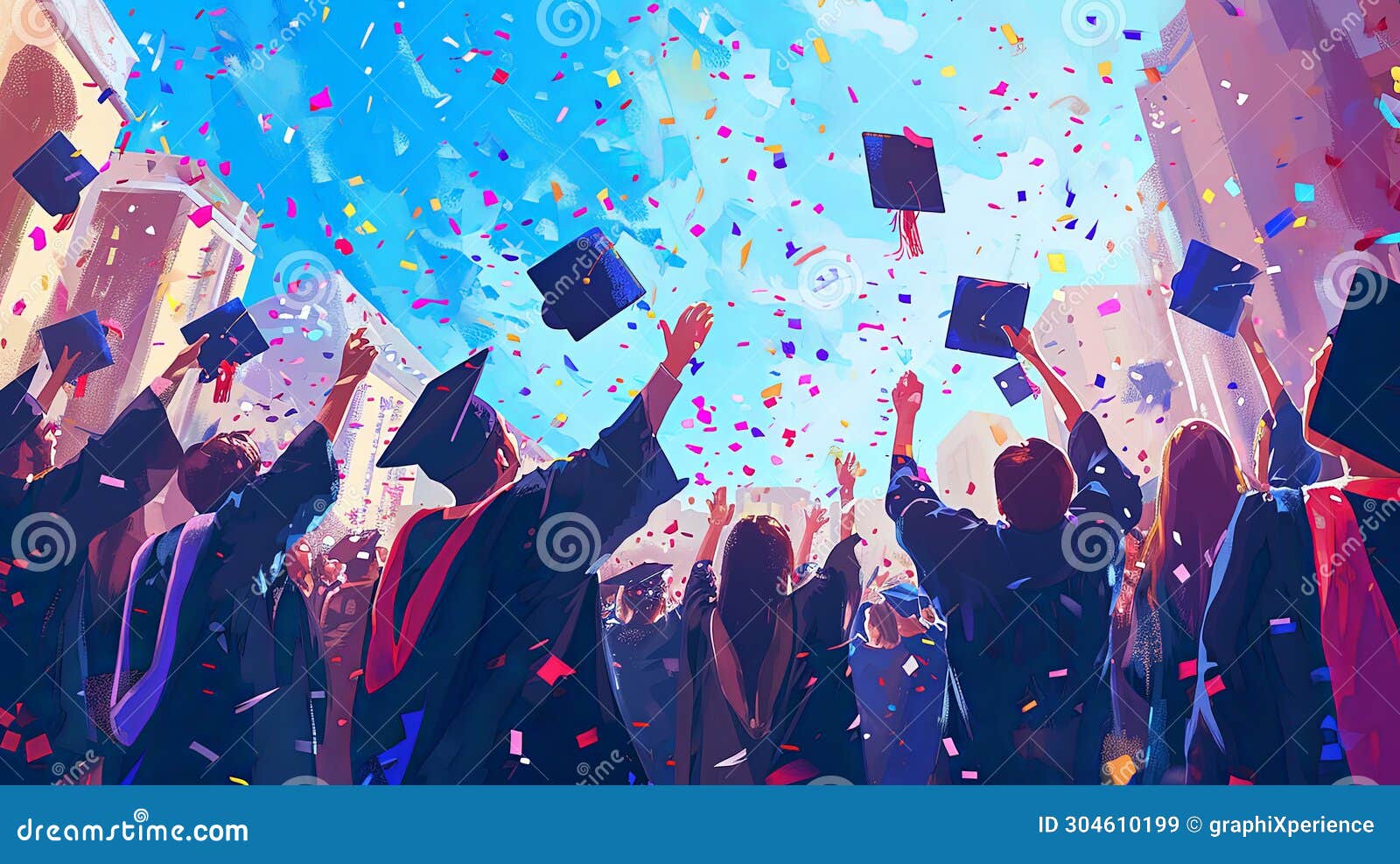 Jubilant Graduation Scene stock image. Image of graduation - 304610199