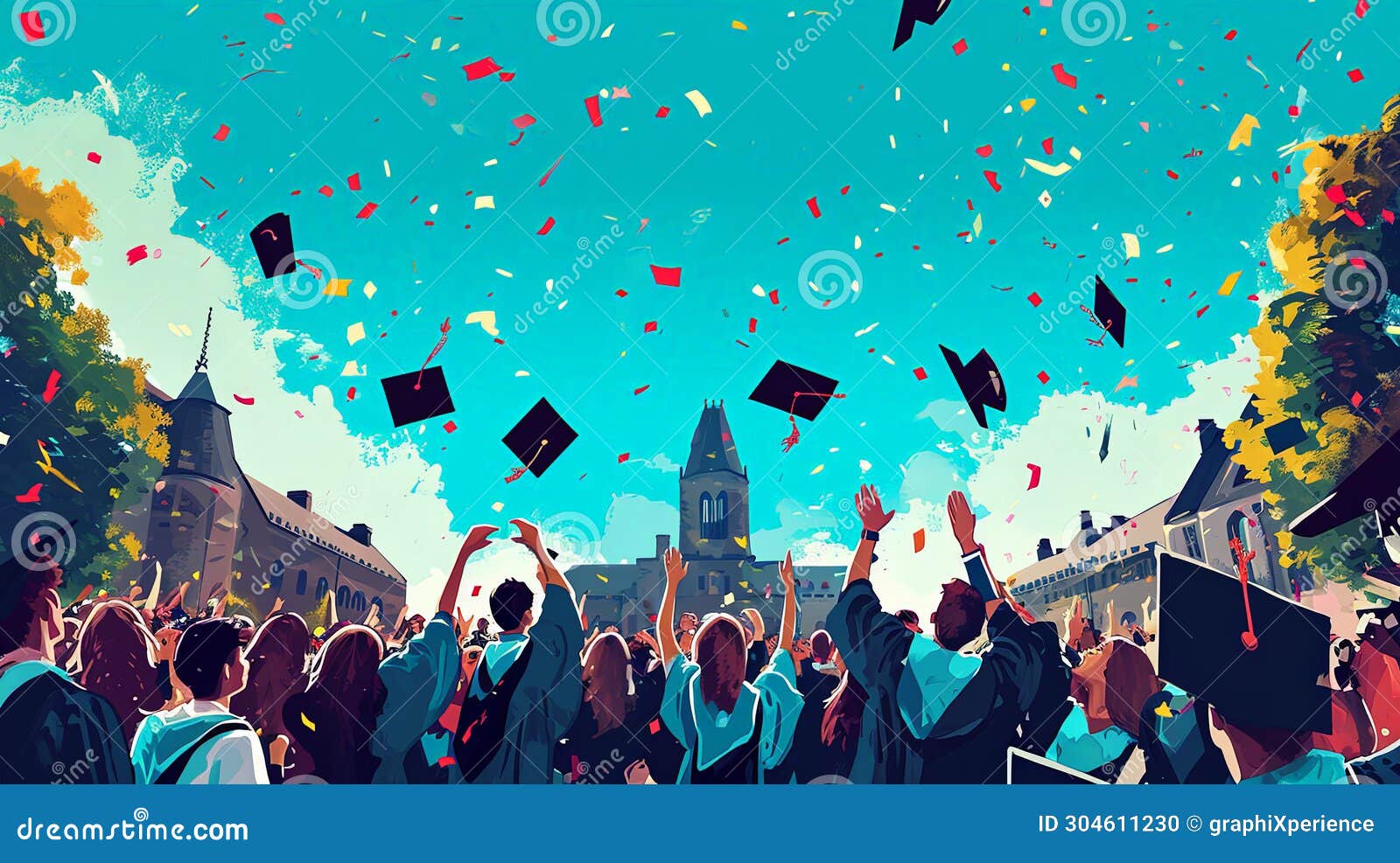 Jubilant Graduation Scene stock photo. Image of prestigious - 304611230