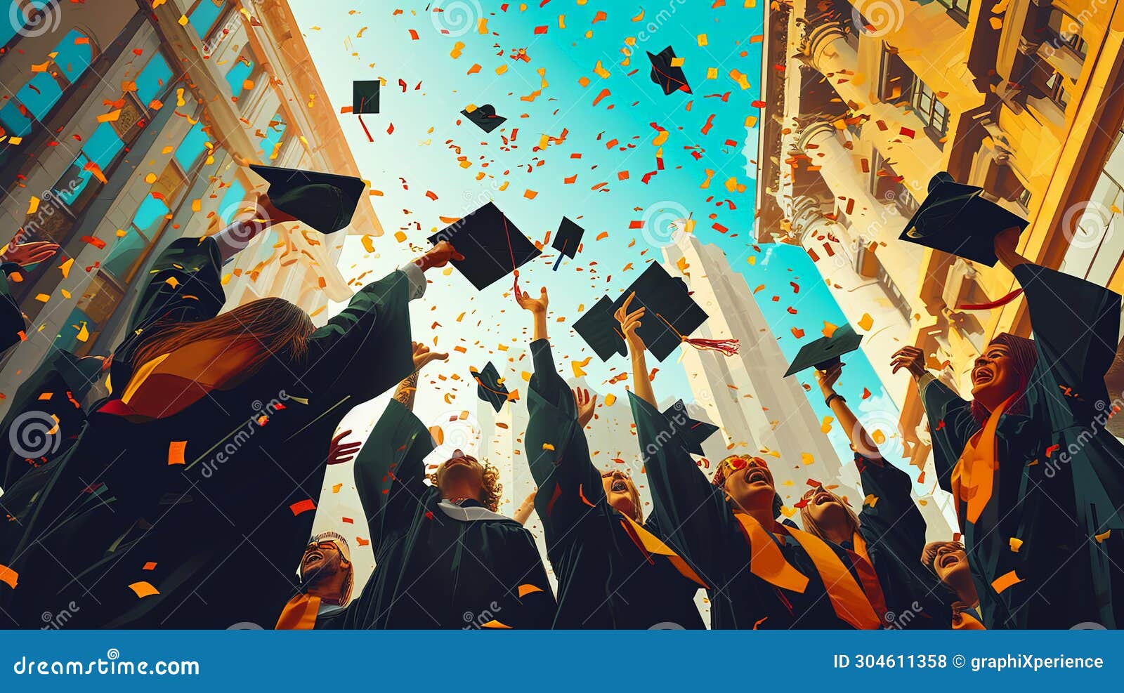 Jubilant Graduation Scene stock illustration. Illustration of joyful ...