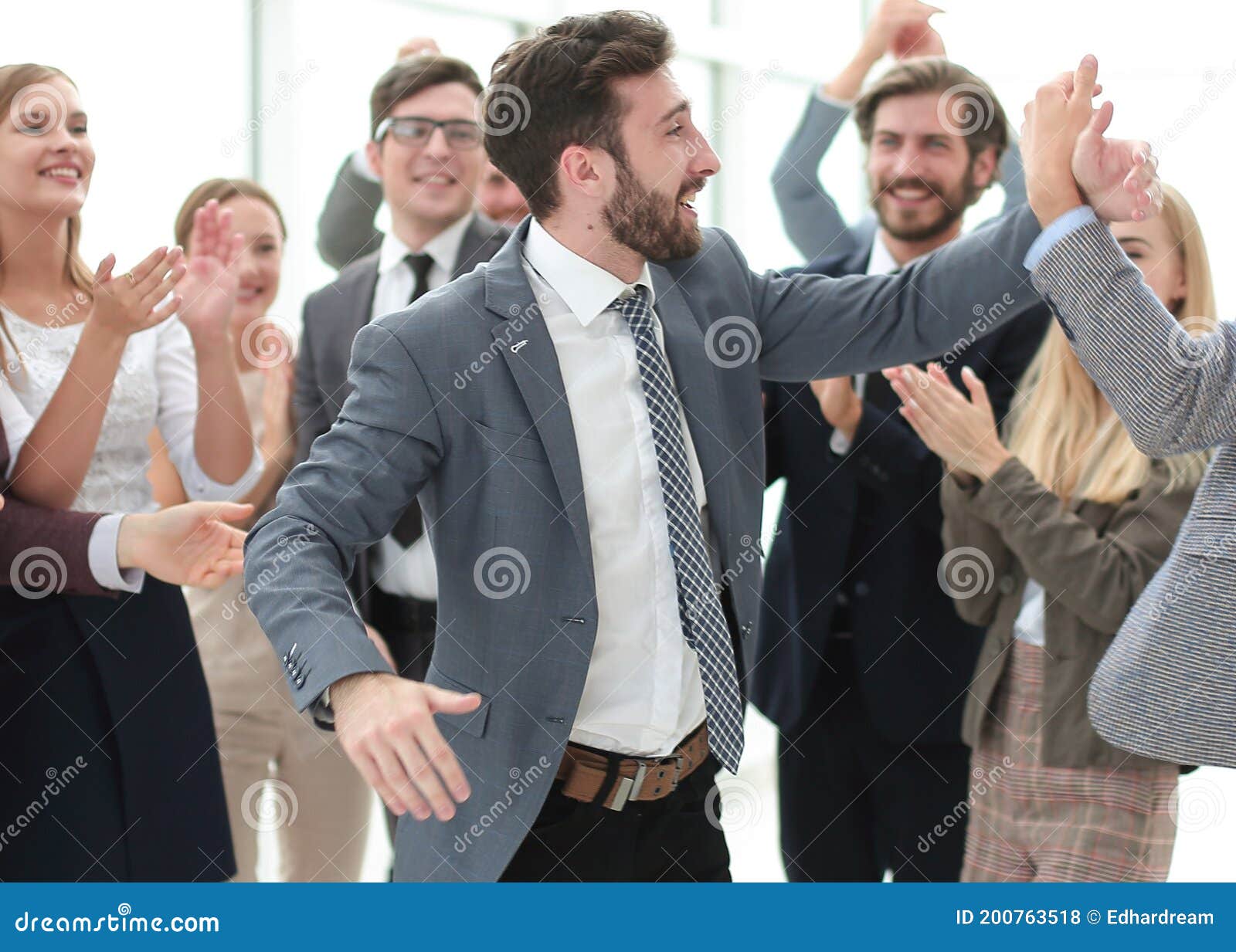 Jubilant Group of Employees Congratulating Their Leader on the Victory ...
