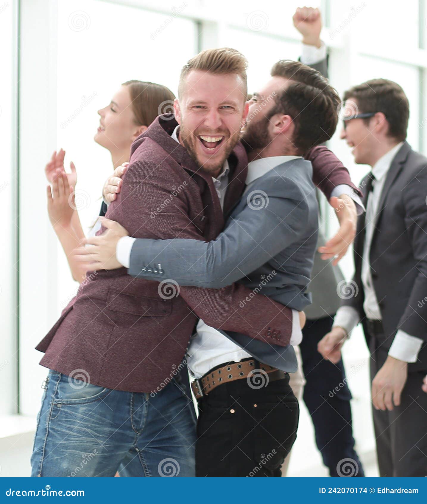 Jubilant Group of Employees Congratulating Their Leader on the Victory ...