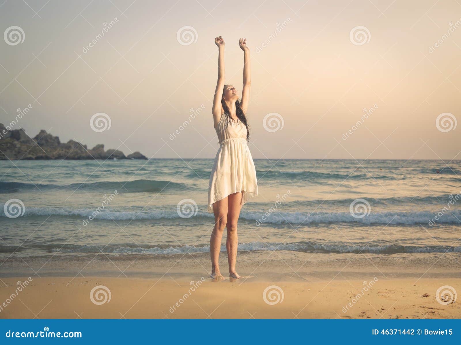 Jubilating Girl at the Seaside Stock Photo - Image of fashion, peace ...