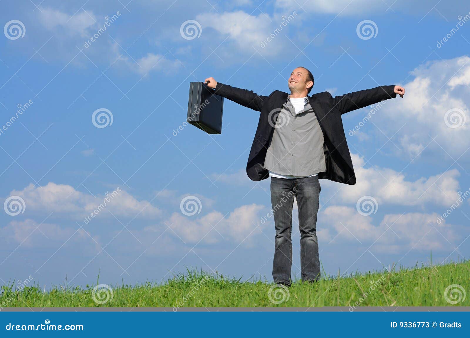 Jubilation / triumph stock image. Image of briefcase, grassland - 9336773