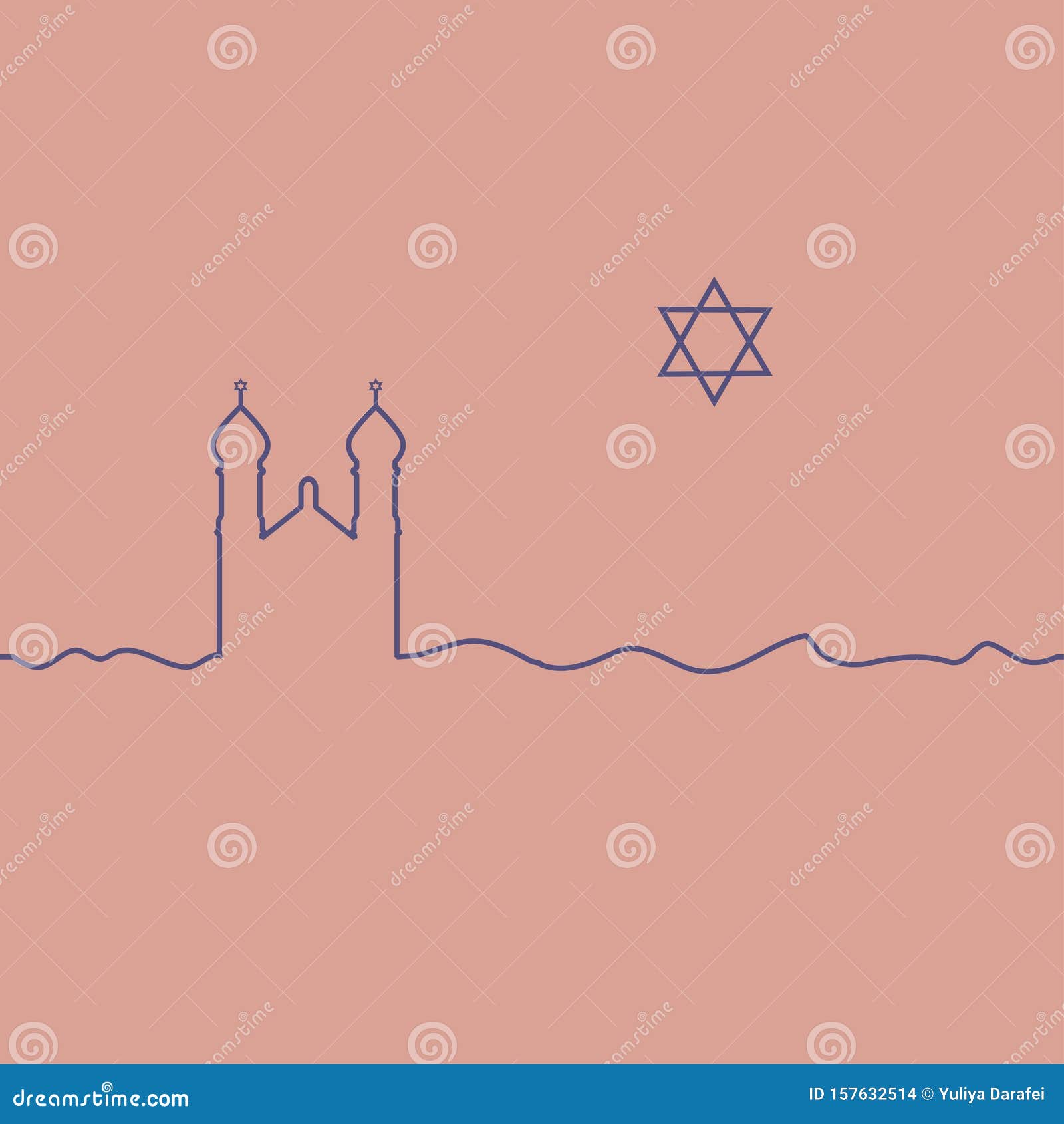 Synagogue Drawing Inside David Star Shape. Jewish Religious Symbolism ...
