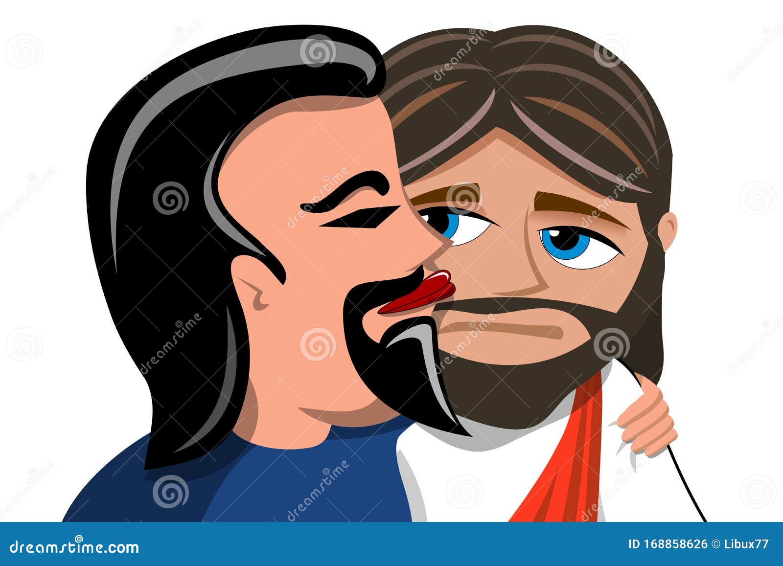 Judas Betrays Jesus Kissing Him Isolated On White Stock Vector Illustration Of Closeup Life