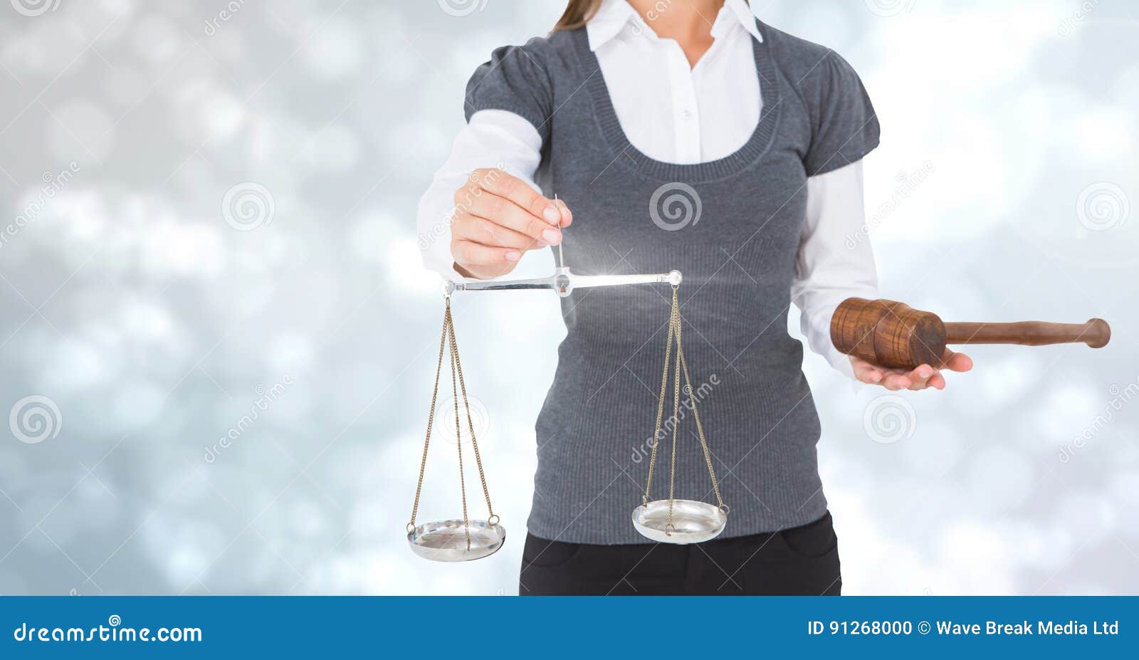 Judge with Balance Scale and Hammer in Front of Lights Stock Photo ...