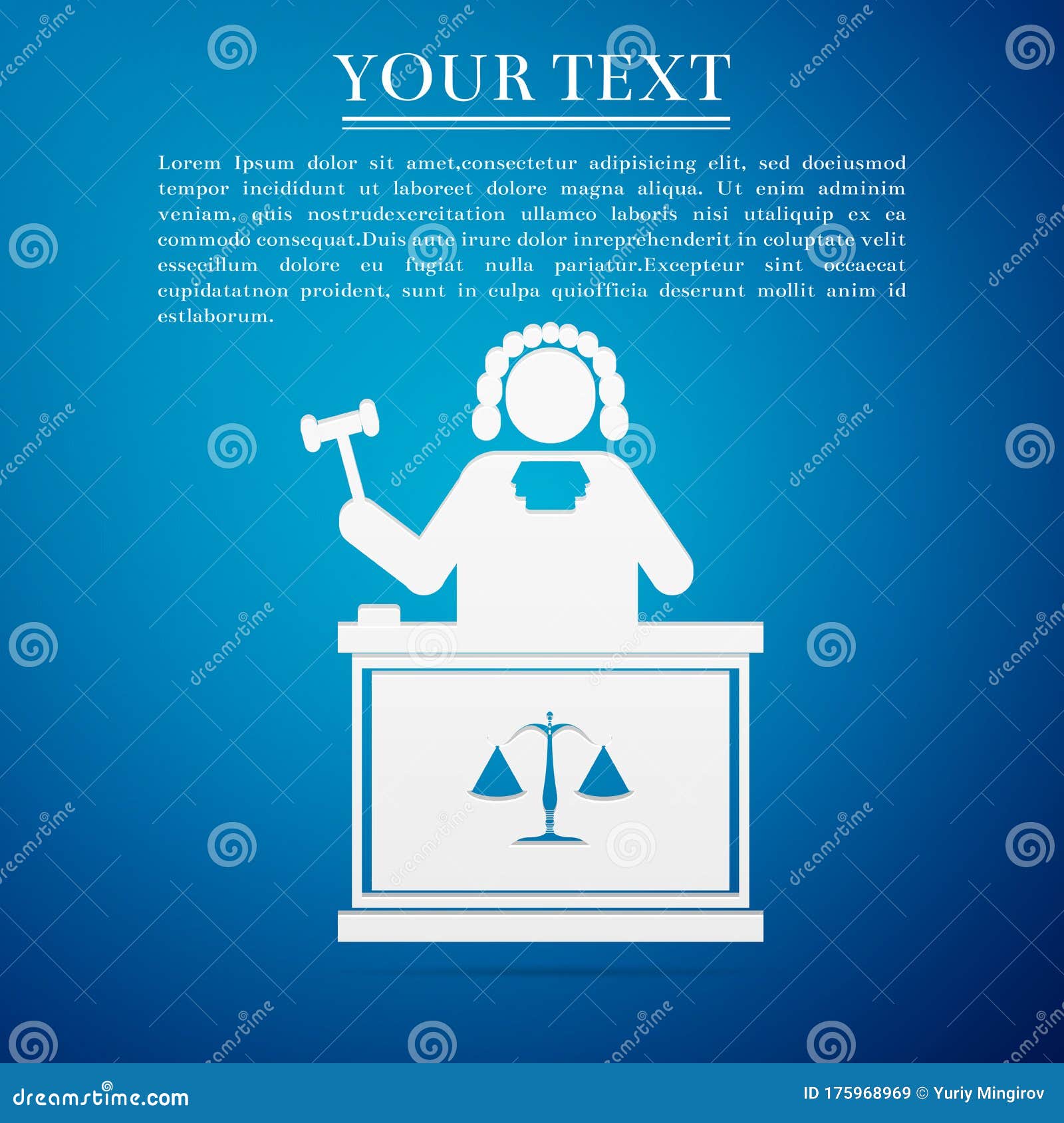 Judge with Gavel Flat Icon on Blue Background Stock Vector ...
