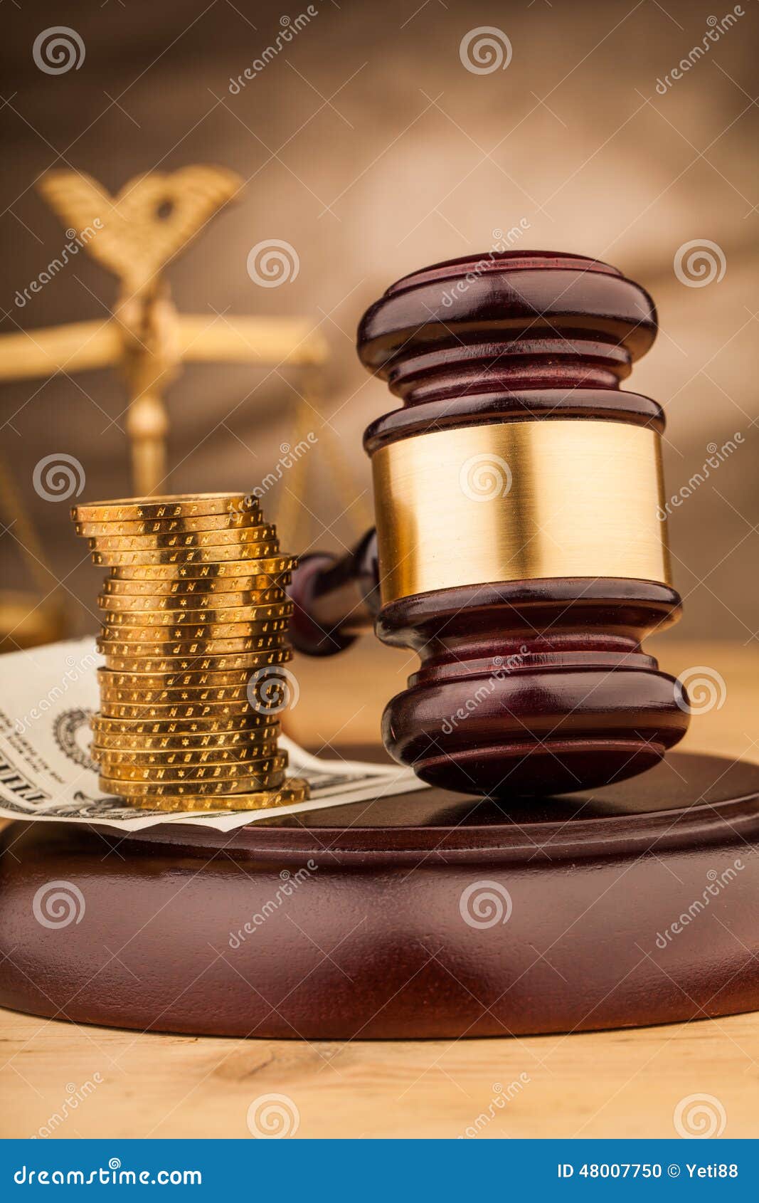 Judge Gavel with Money and Scales Stock Photo - Image of dollar, debt ...