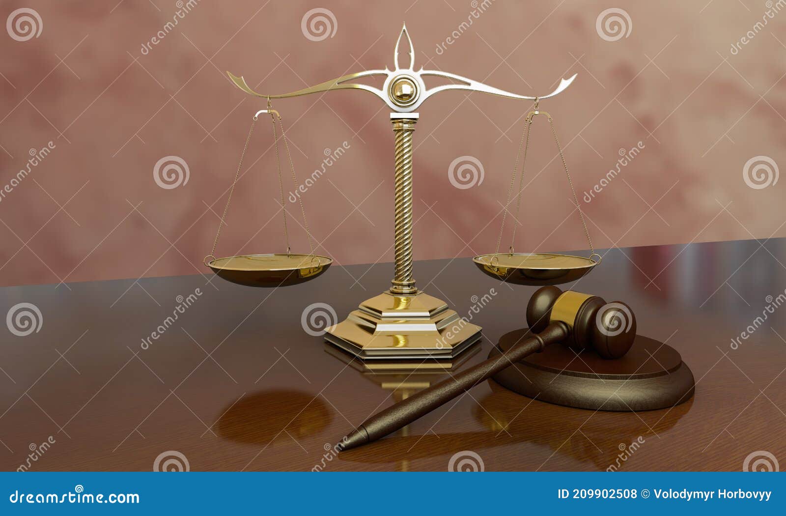Judge gavel and scales 3D stock illustration. Illustration of hammer ...