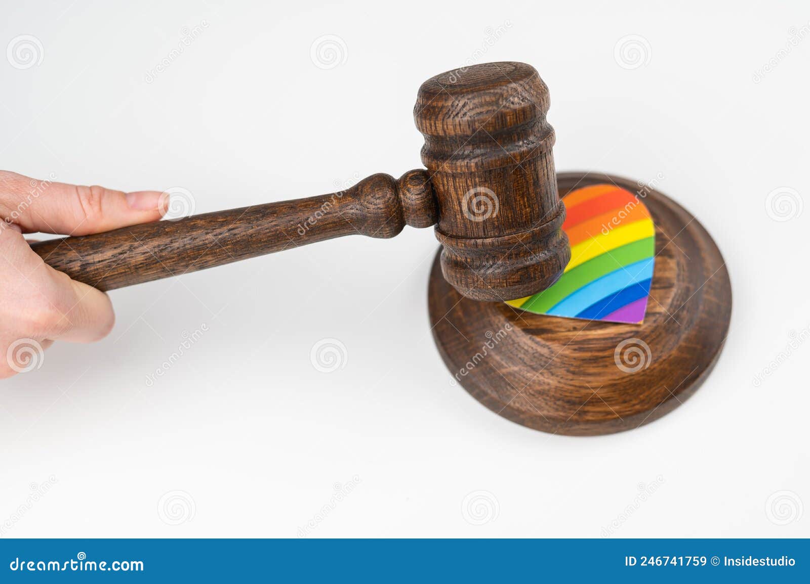 The Judge Hits a Heart with a Rainbow Flag with a Gavel. Stock Image ...