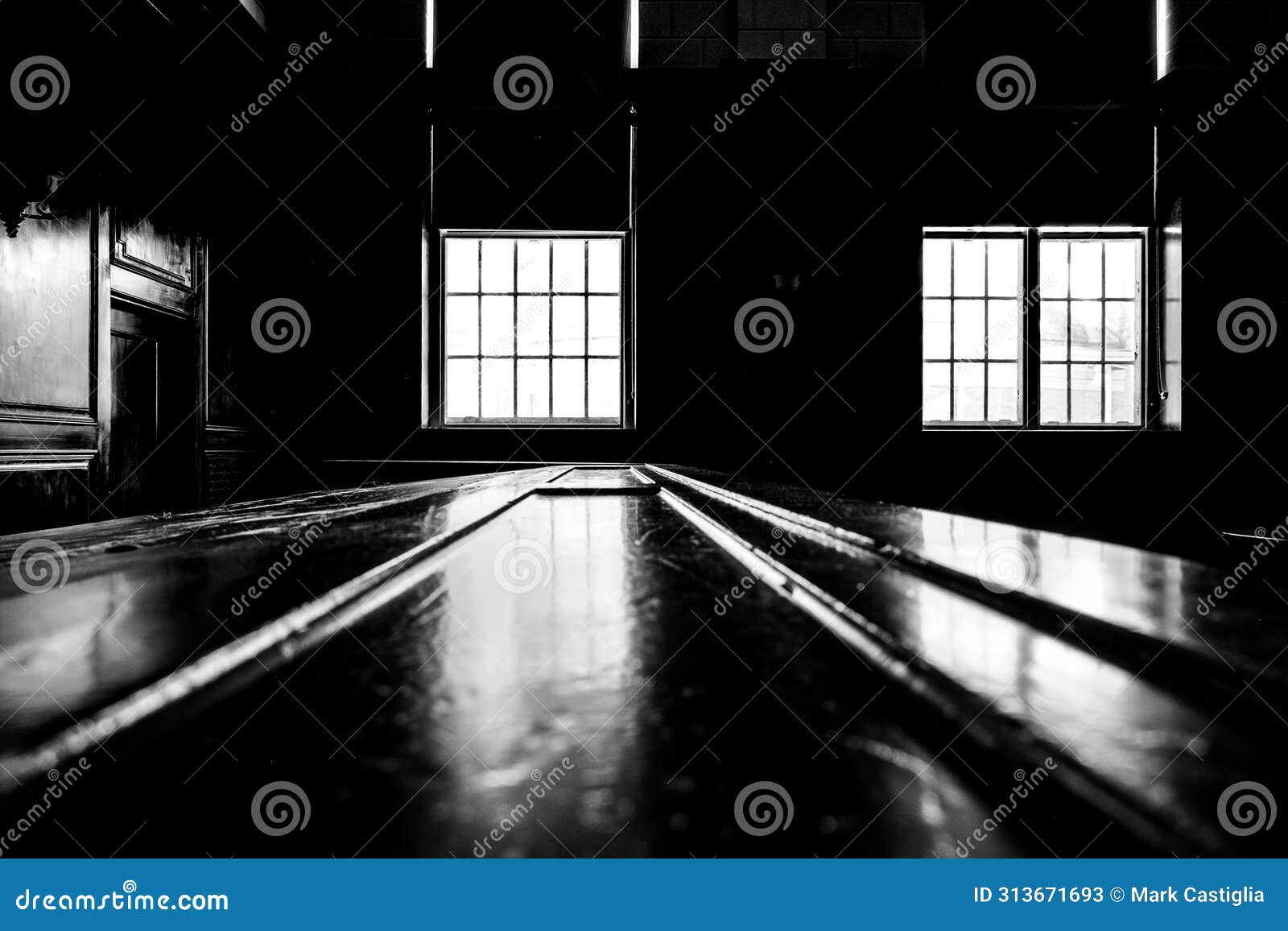 Judge S Bench with Sunlight Pouring through Windows into Unlit Room ...