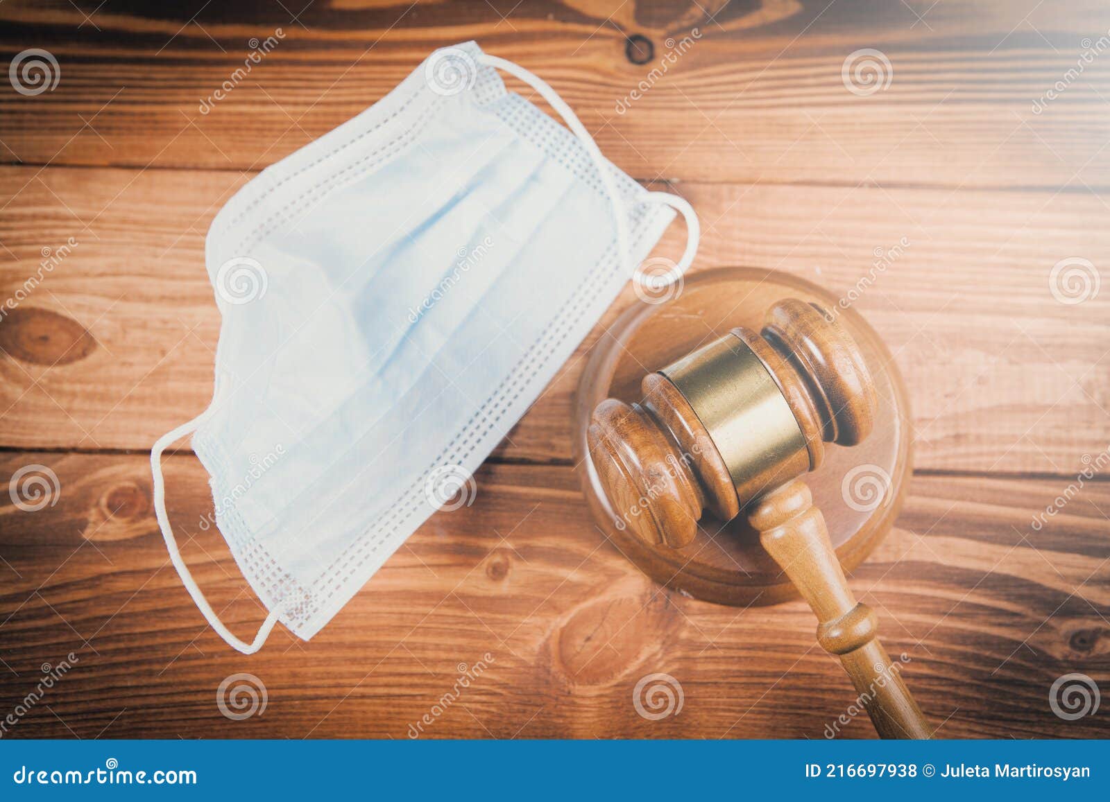 Judge`s hammer and mask stock photo. Image of covid - 216697938