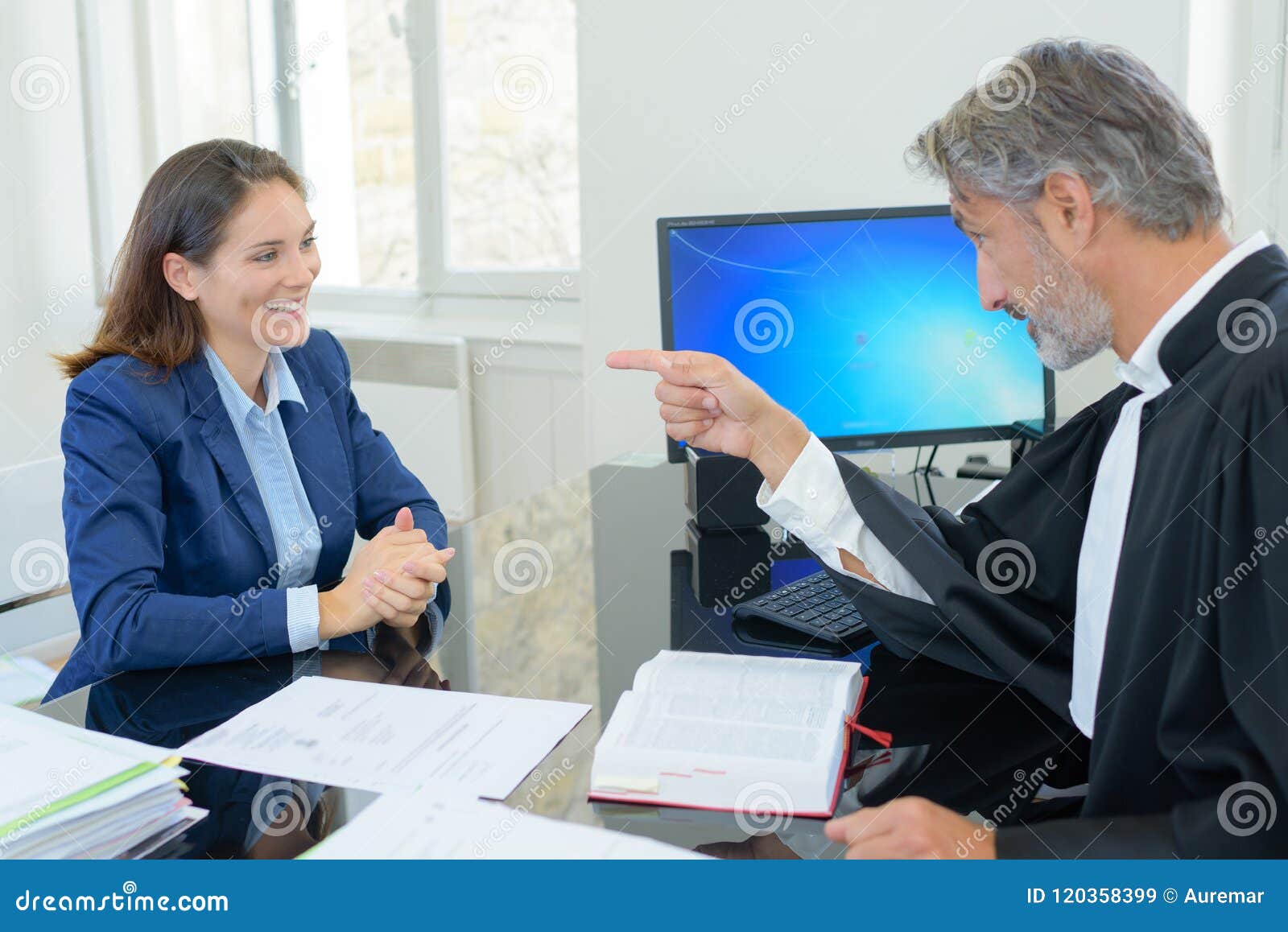Judge talking with client stock image. Image of young - 120358399