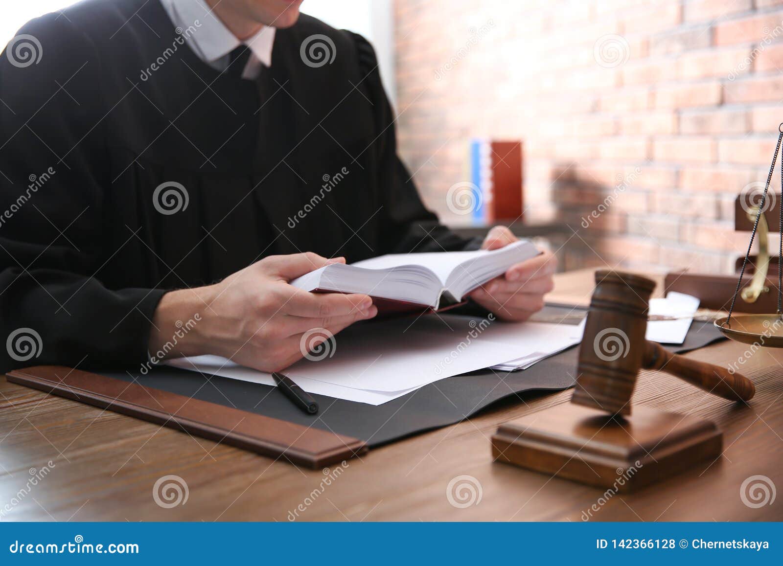 Judge Working at Table in Office, Closeup Stock Photo - Image of ...