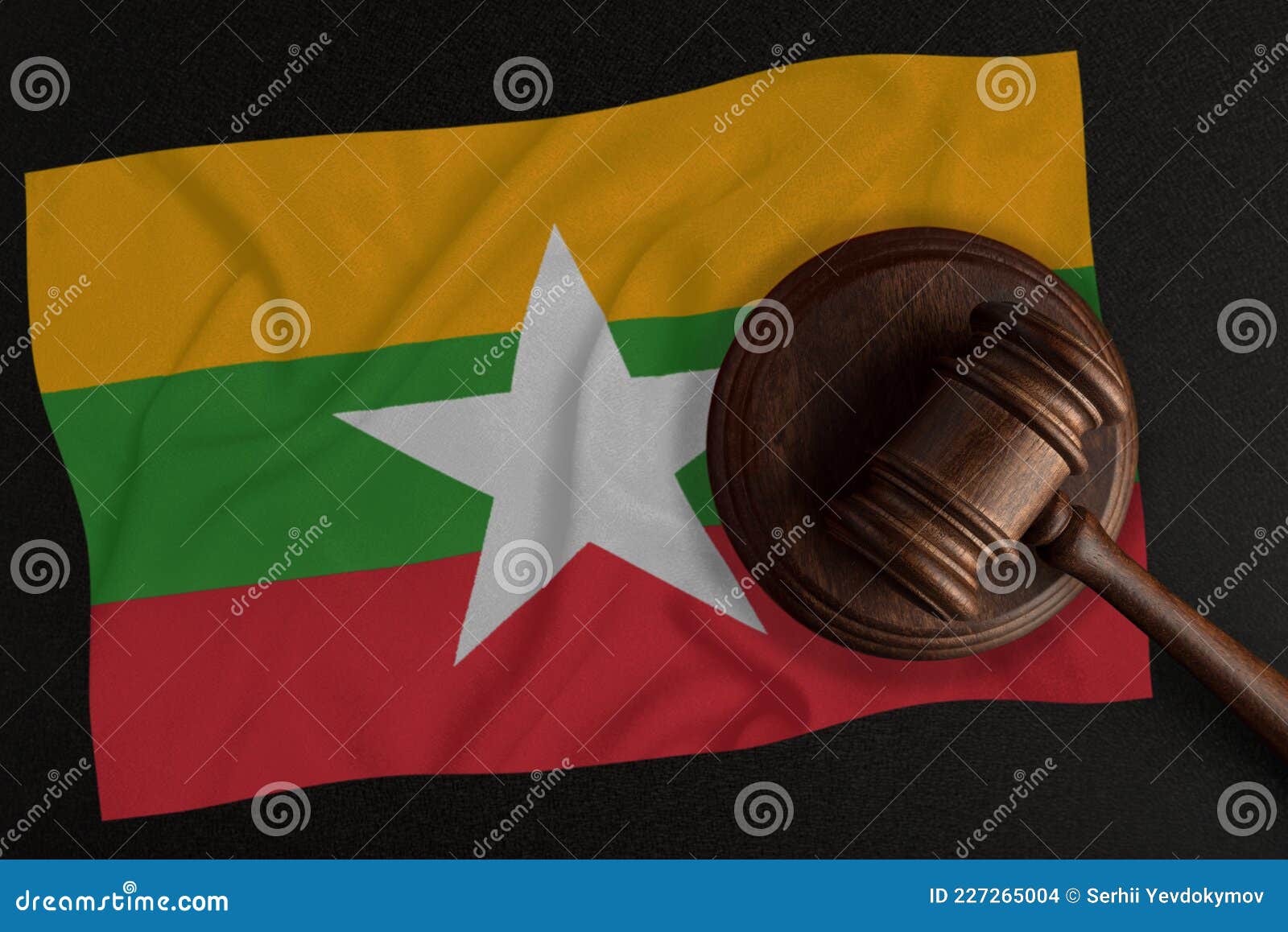 Judges Hammer and the Flag of Myanmar. Law and Justice Stock Photo ...