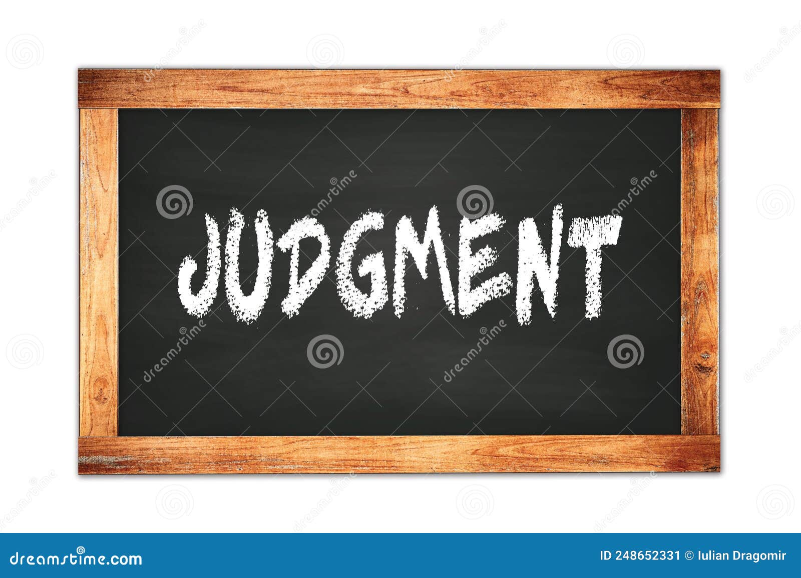 JUDGMENT Text Written on Wooden Frame School Blackboard Stock Image ...