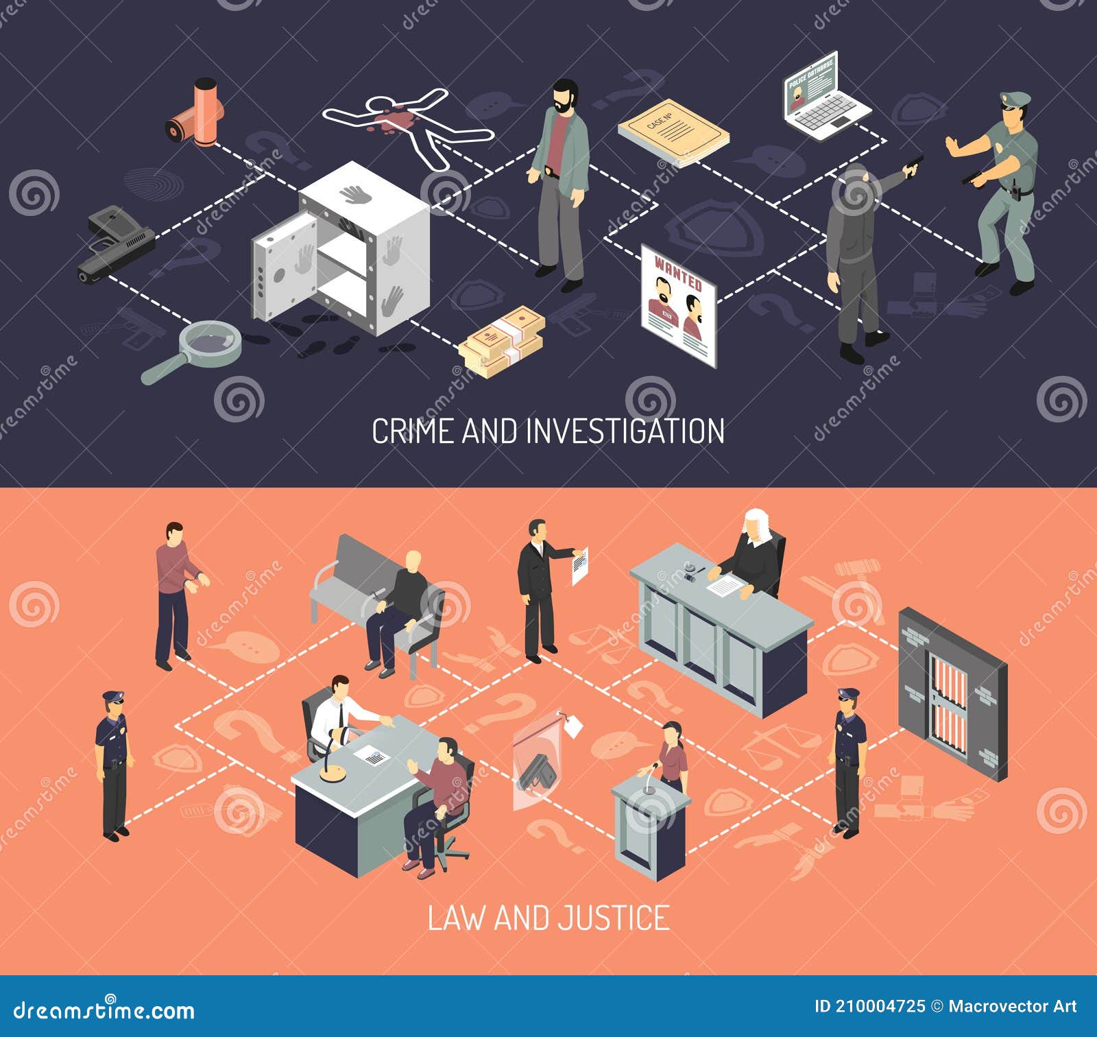 Judicial System Isometric Horizontal Banners Stock Vector ...