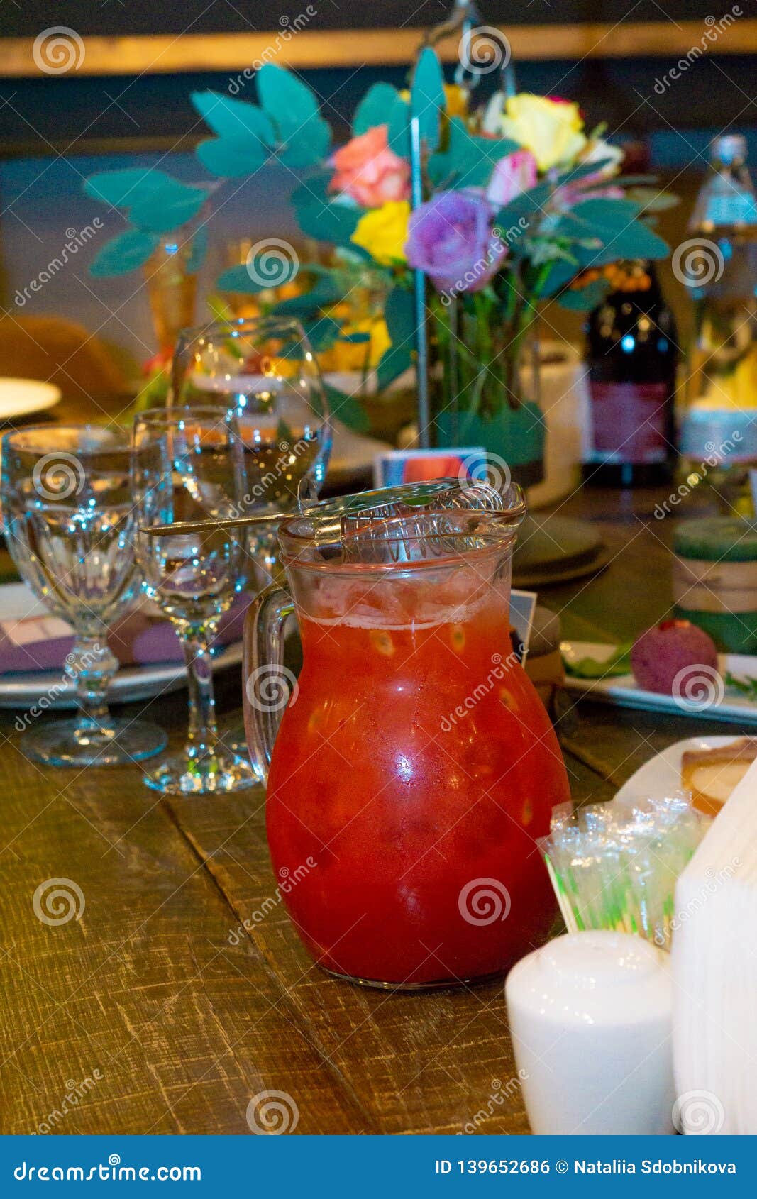 Jug with Compote or Juice on the Banquet Table Stock Photo - Image of ...