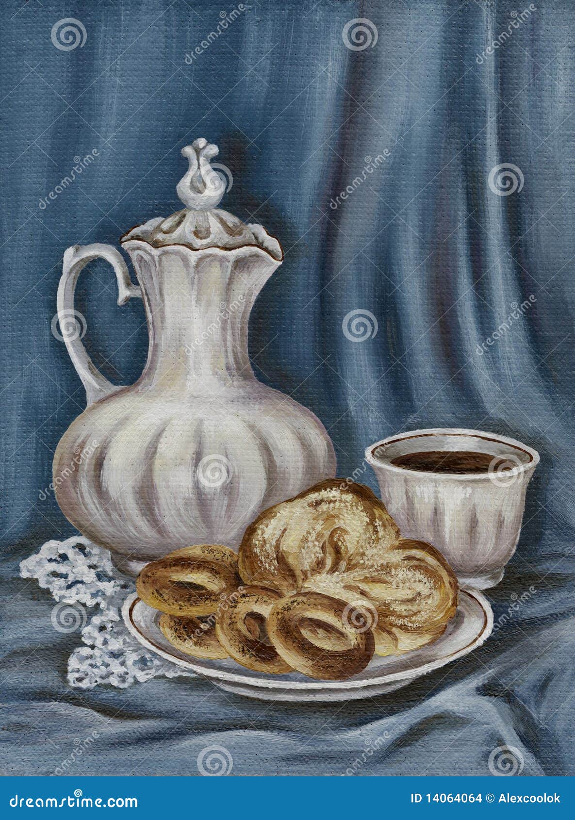 Jug, Fancy Bread and Coffee Cup Stock Illustration - Illustration of ...