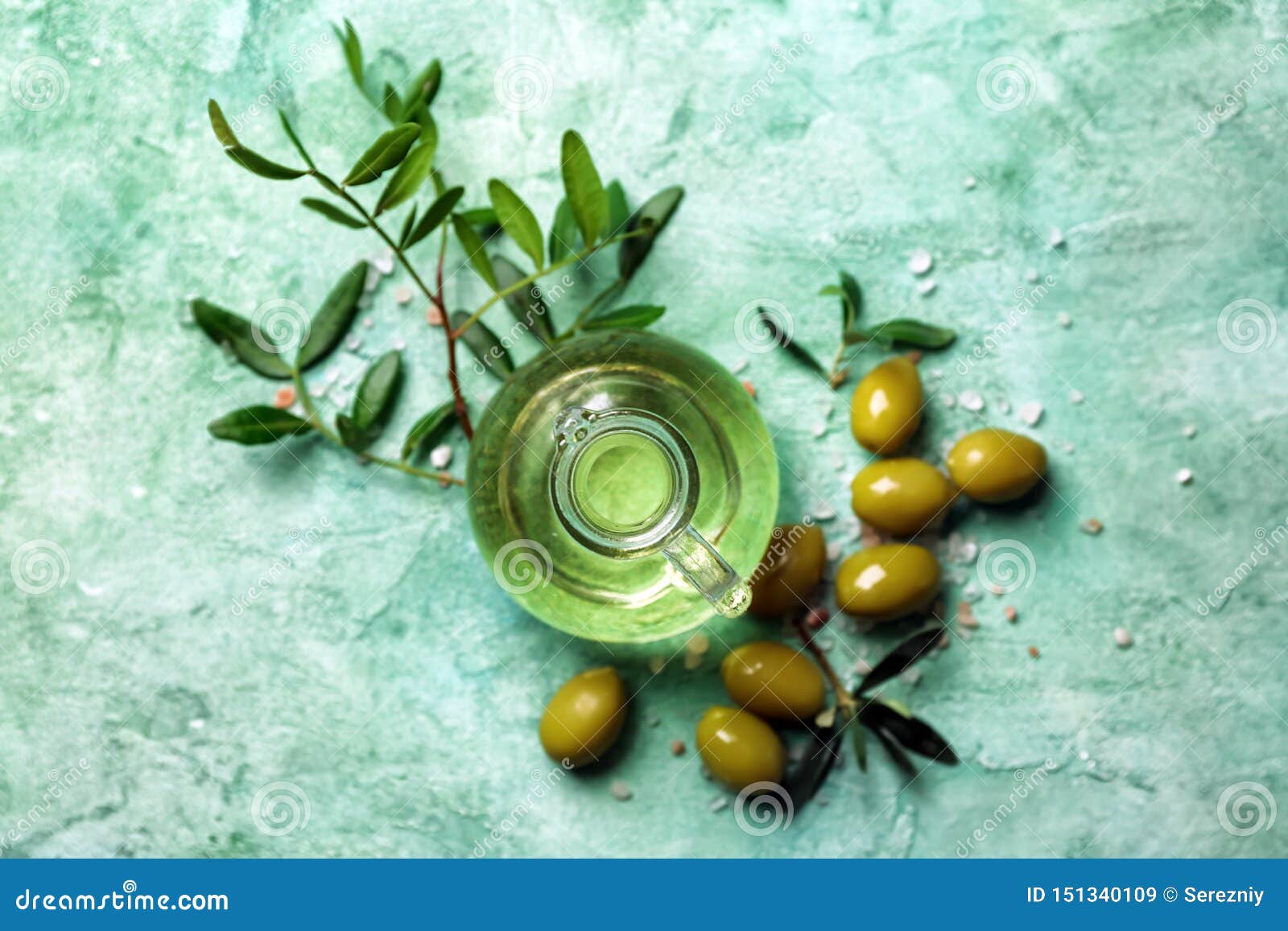 Jug of Fresh Olive Oil on Color Table Stock Image - Image of cuisine ...