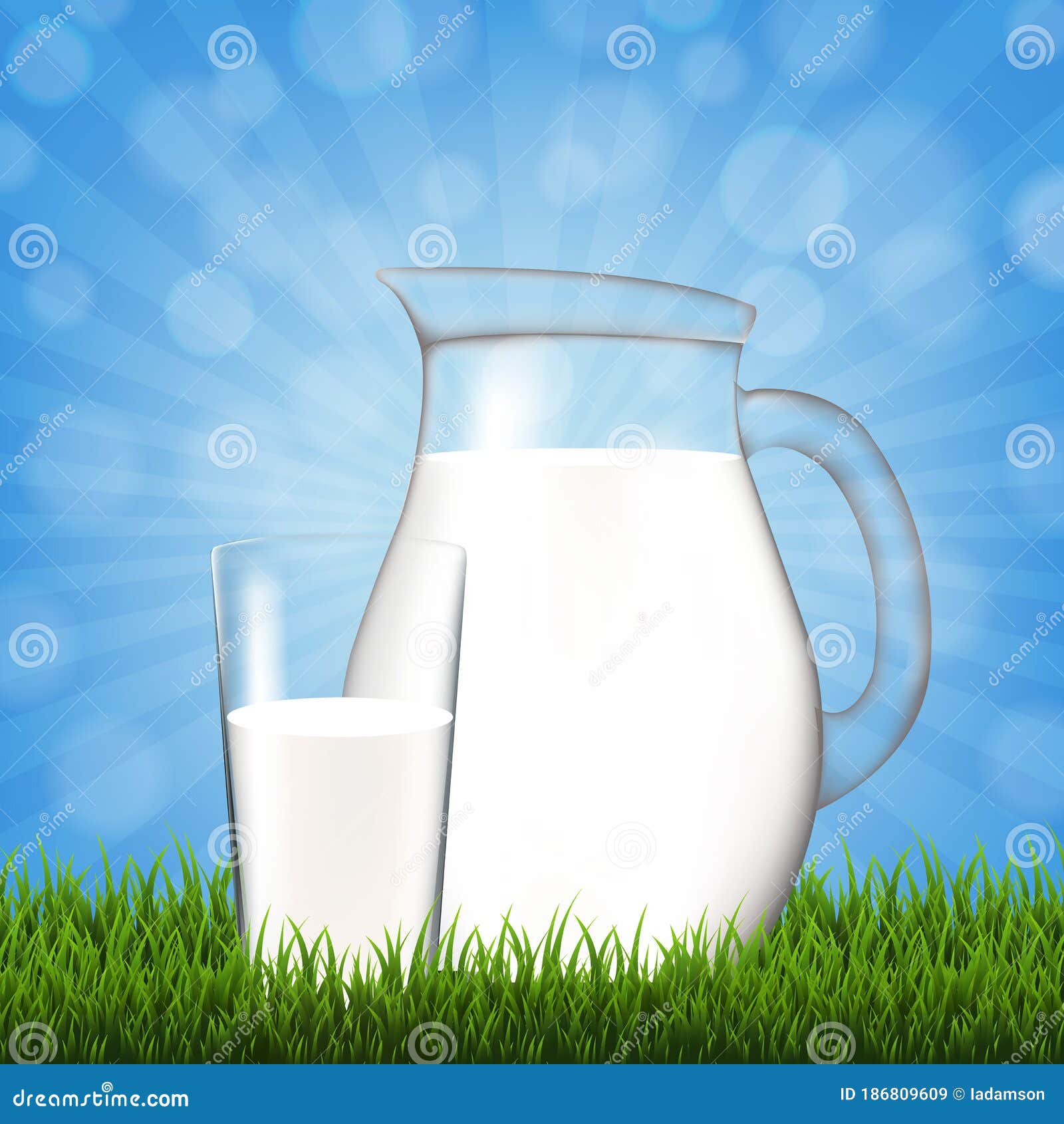 Jug with Glass and Blue Sky Grass Border Stock Vector - Illustration of ...