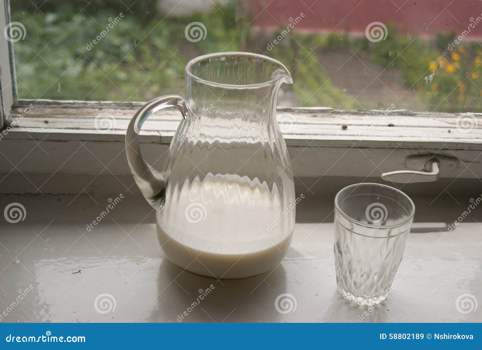 Jug of Milk and a Glass on a Windowsil Stock Image - Image of empty ...