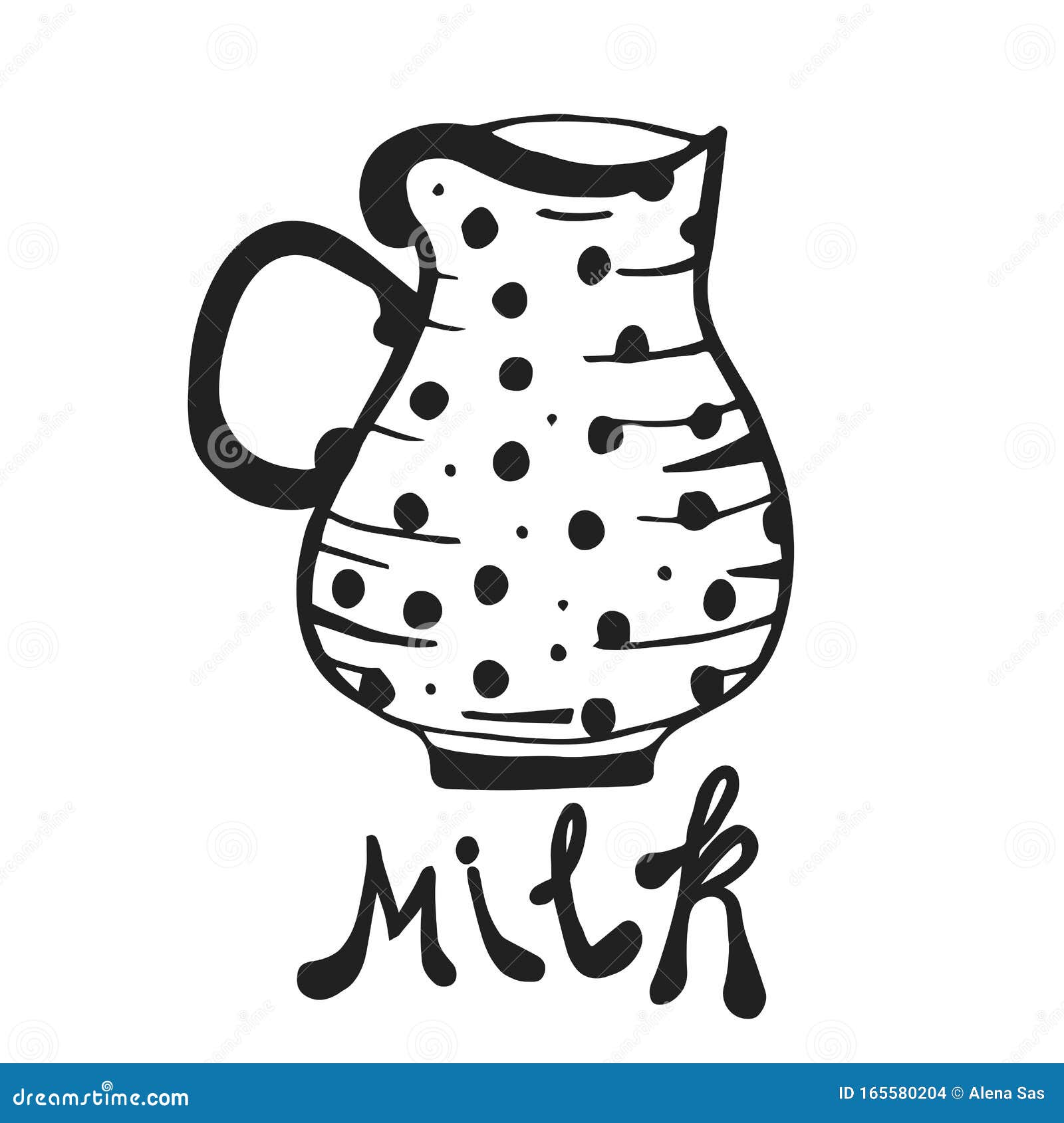 Jug of Milk, Hand Drawn Doodle Sketch, Black and White Vector. Stock ...