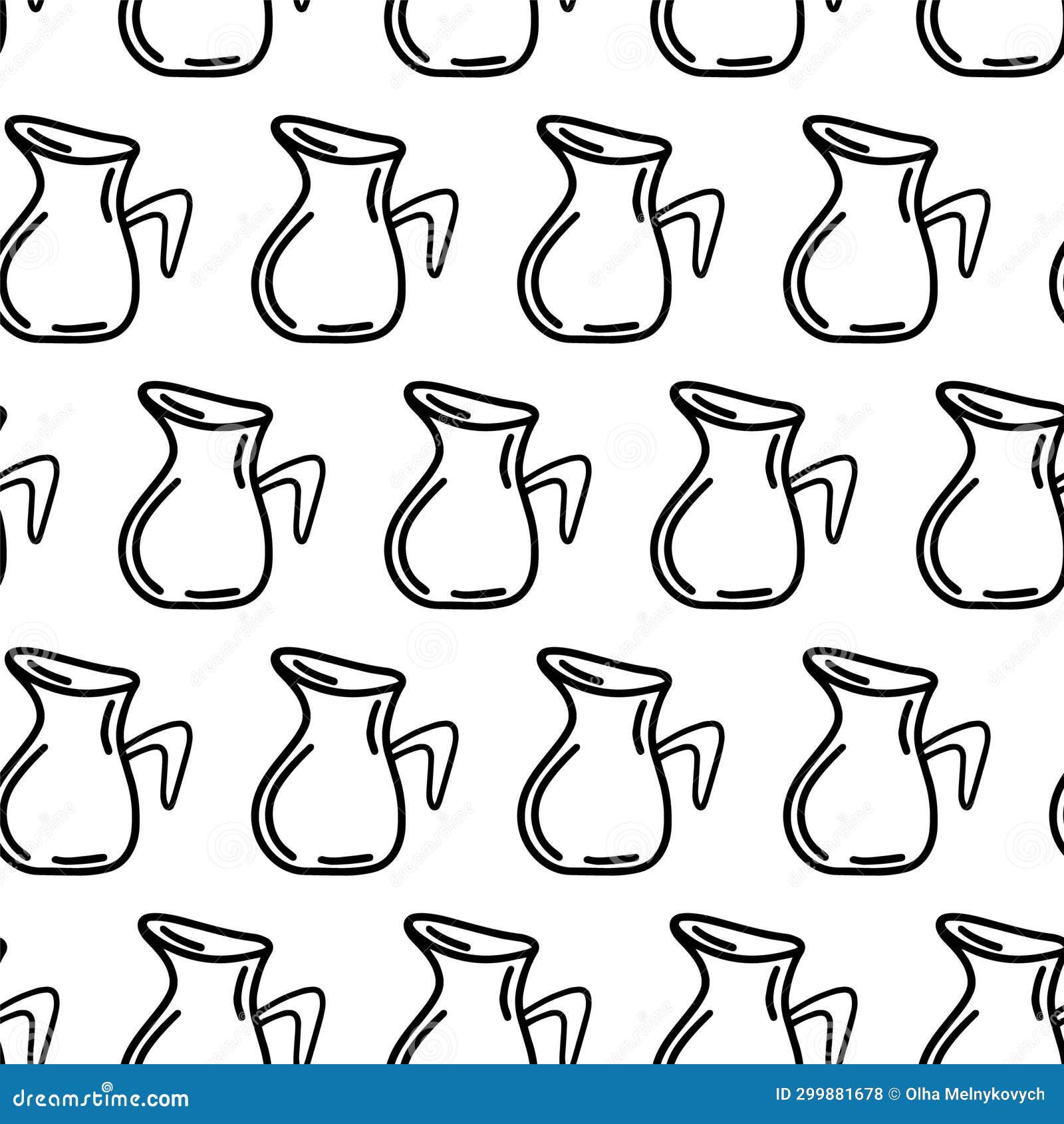 Jug Seamless Pattern. Doodle Seamless Pattern Jug Isolated on White ...