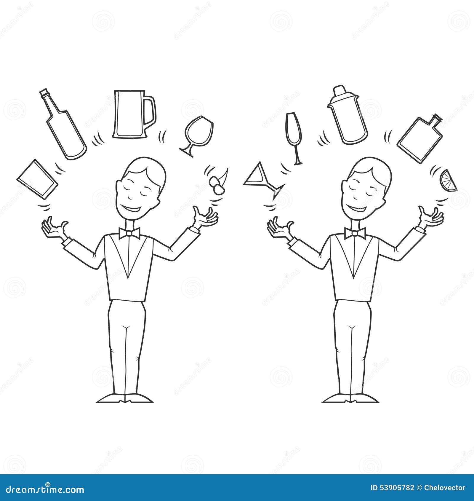 Juggling barman stock vector. Illustration of drawing - 53905782