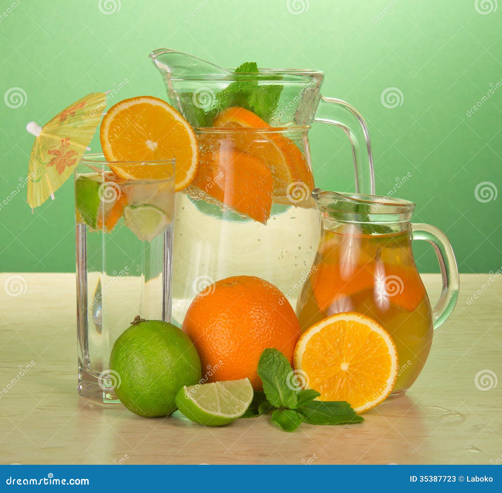 Jugs with drinks stock image. Image of beige, summer - 35387723