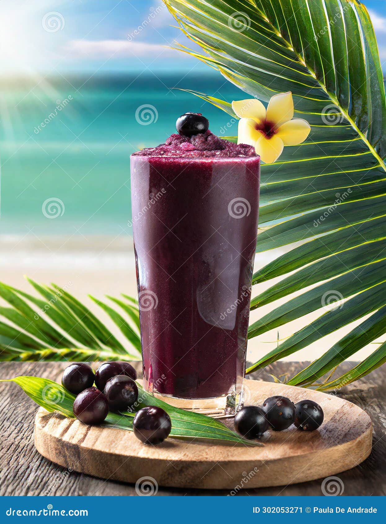 Juice Acai in Glass with Beach Background Stock Image - Image of ...